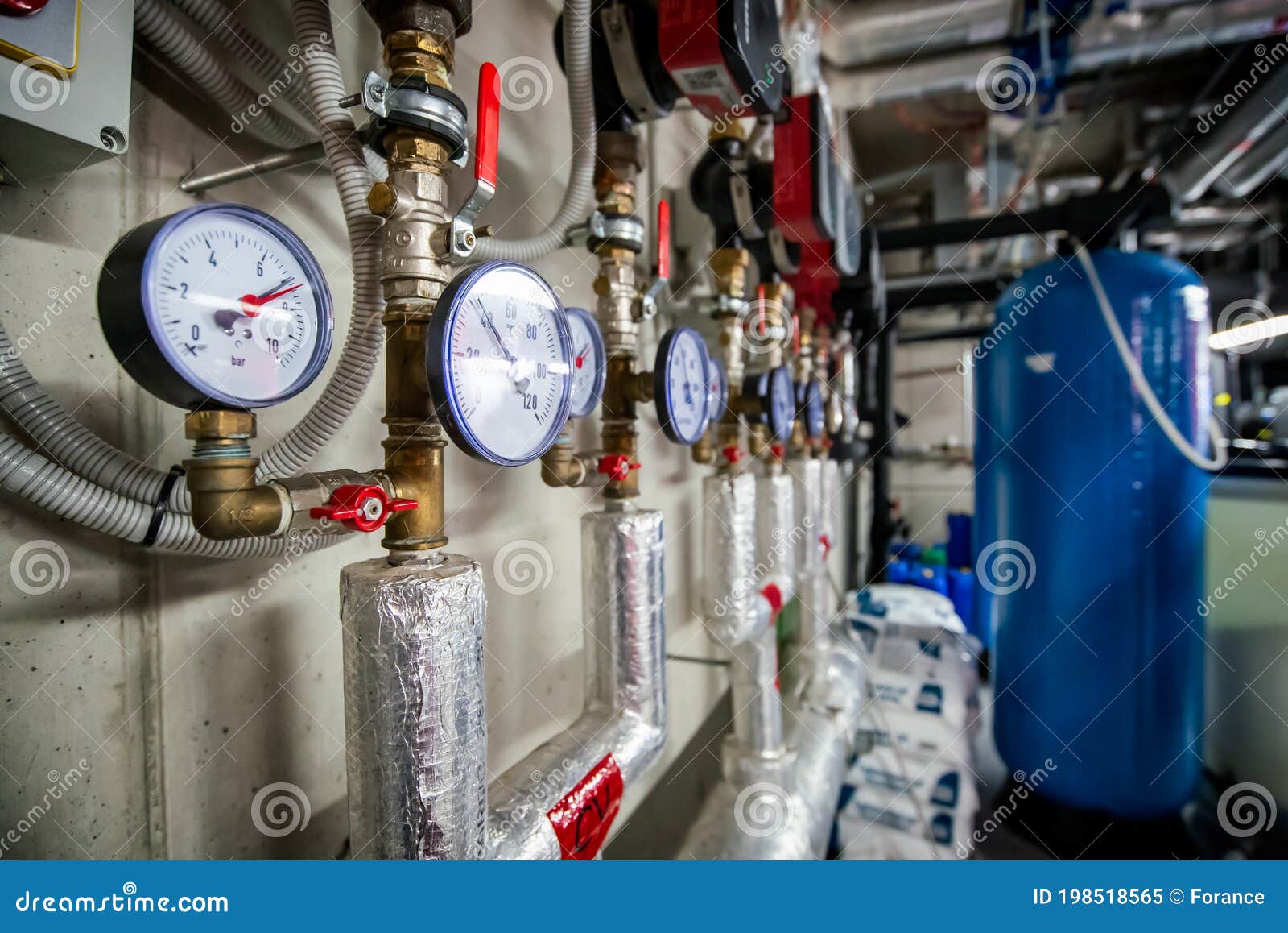 Pressure Sensor in an Industrial Boiler Room. Barometer in the Heating ...