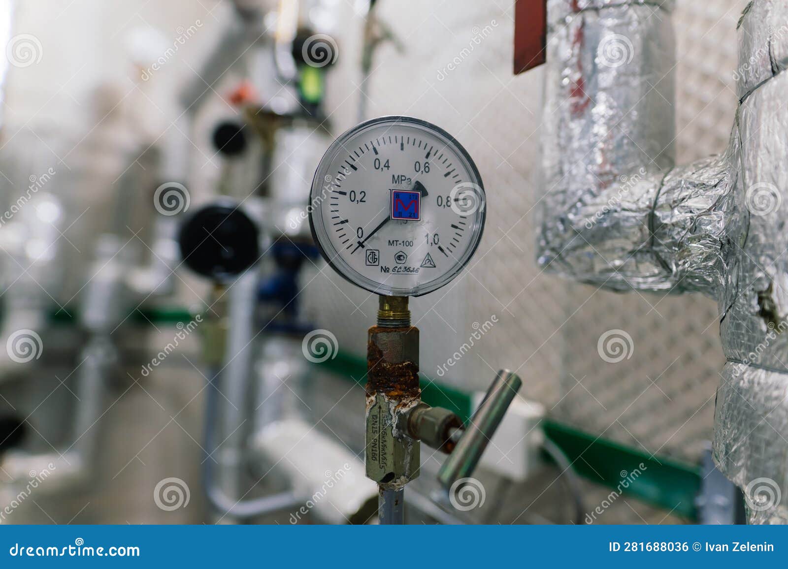 Pressure Sensor in an Industrial Boiler Room. Barometer in the Heating ...