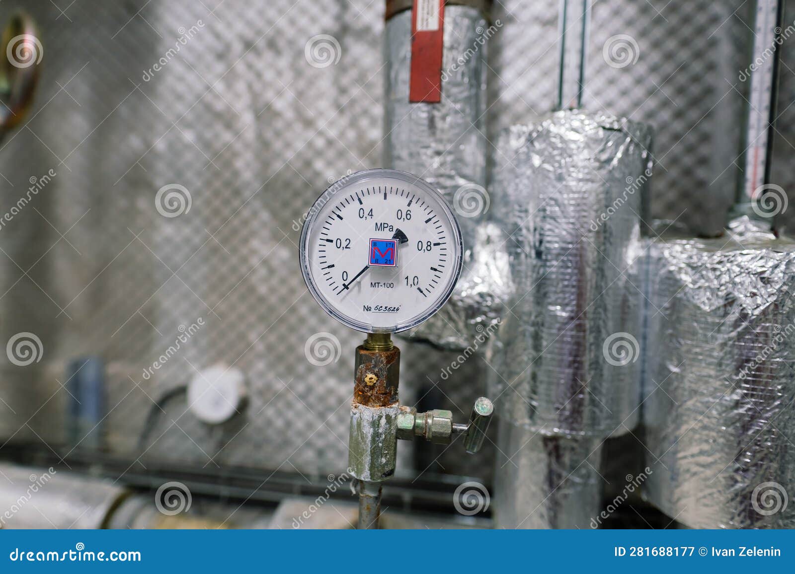 Pressure Sensor in an Industrial Boiler Room. Barometer in the Heating ...