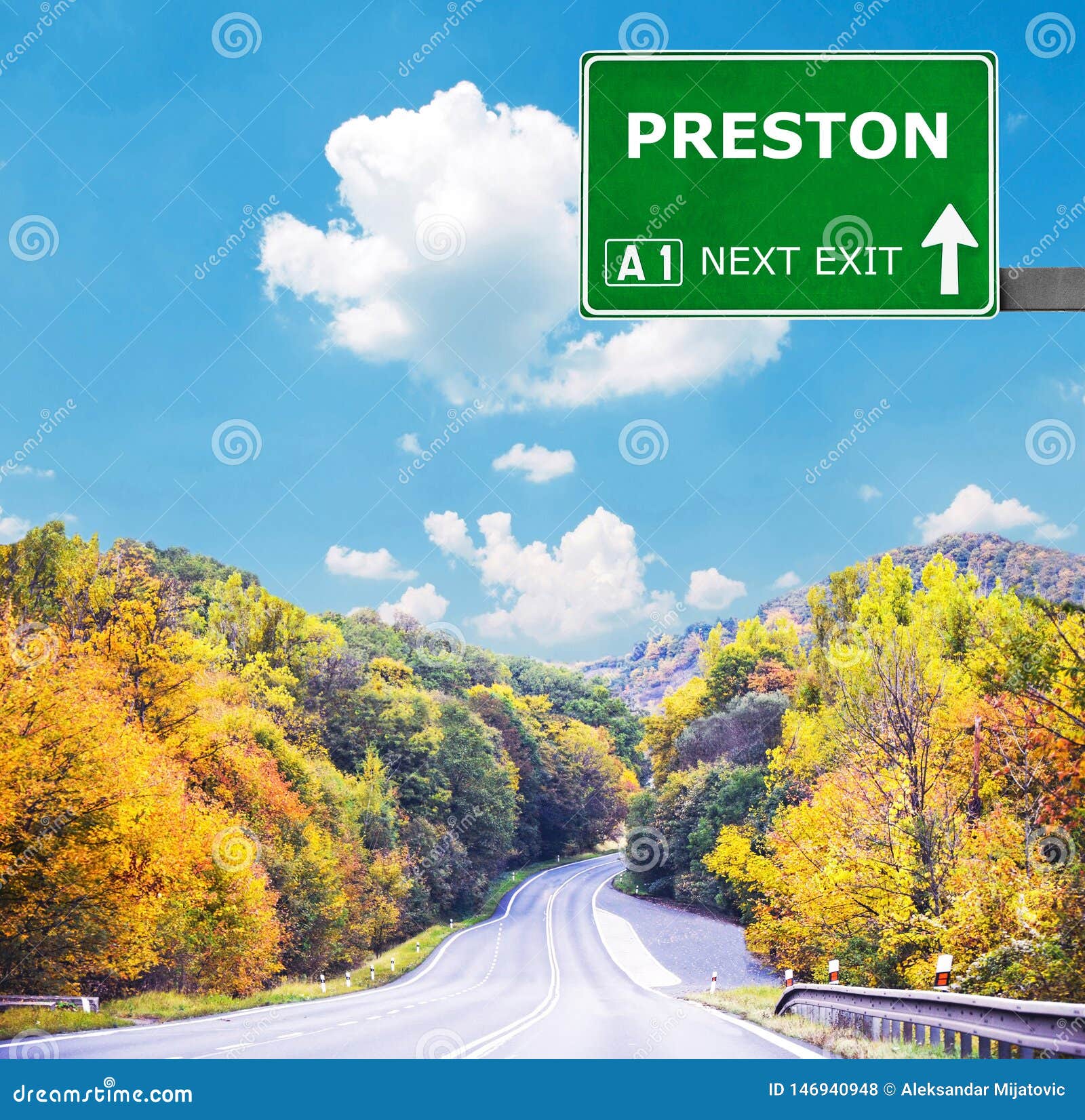PRESTON Road Sign Against Clear Blue Sky Stock Photo - Image of exit ...