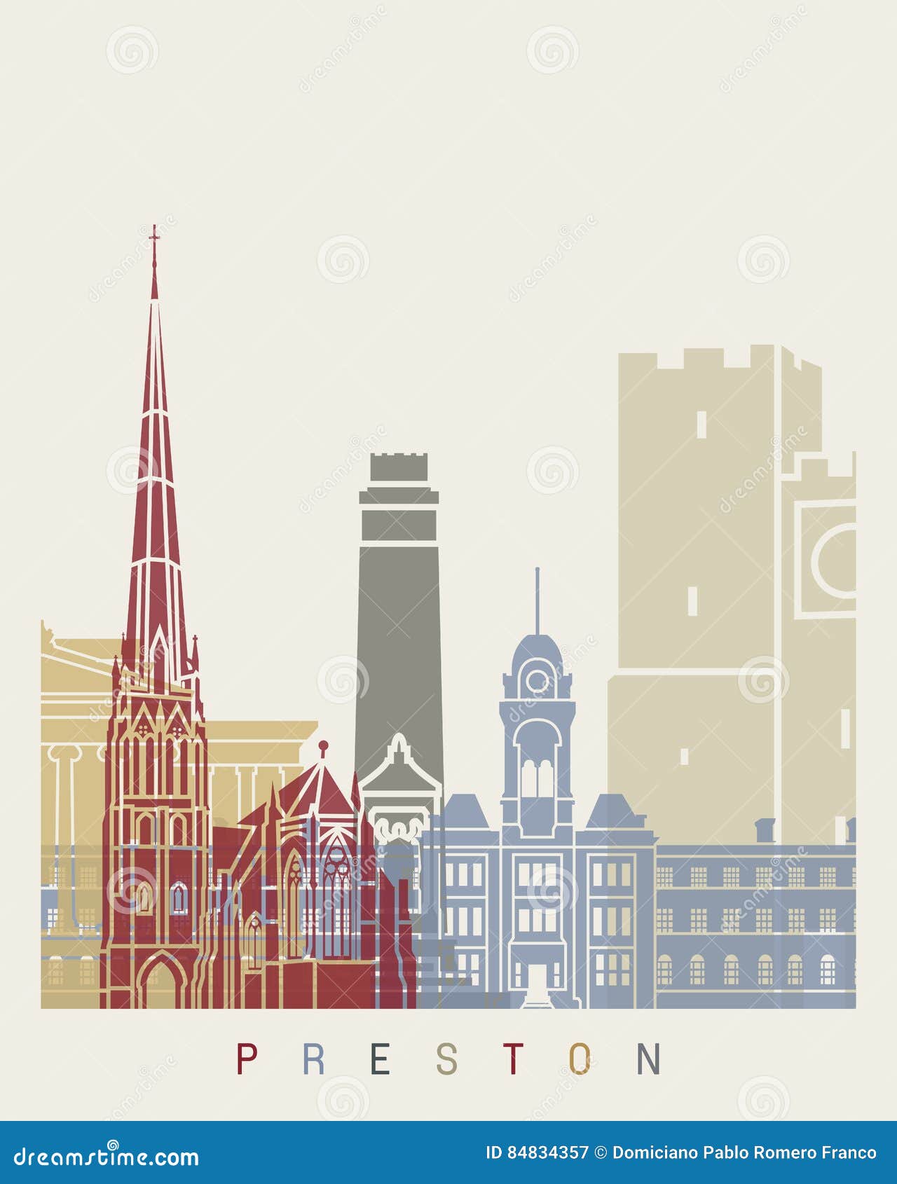 Preston skyline poster stock vector. Illustration of europe - 84834357