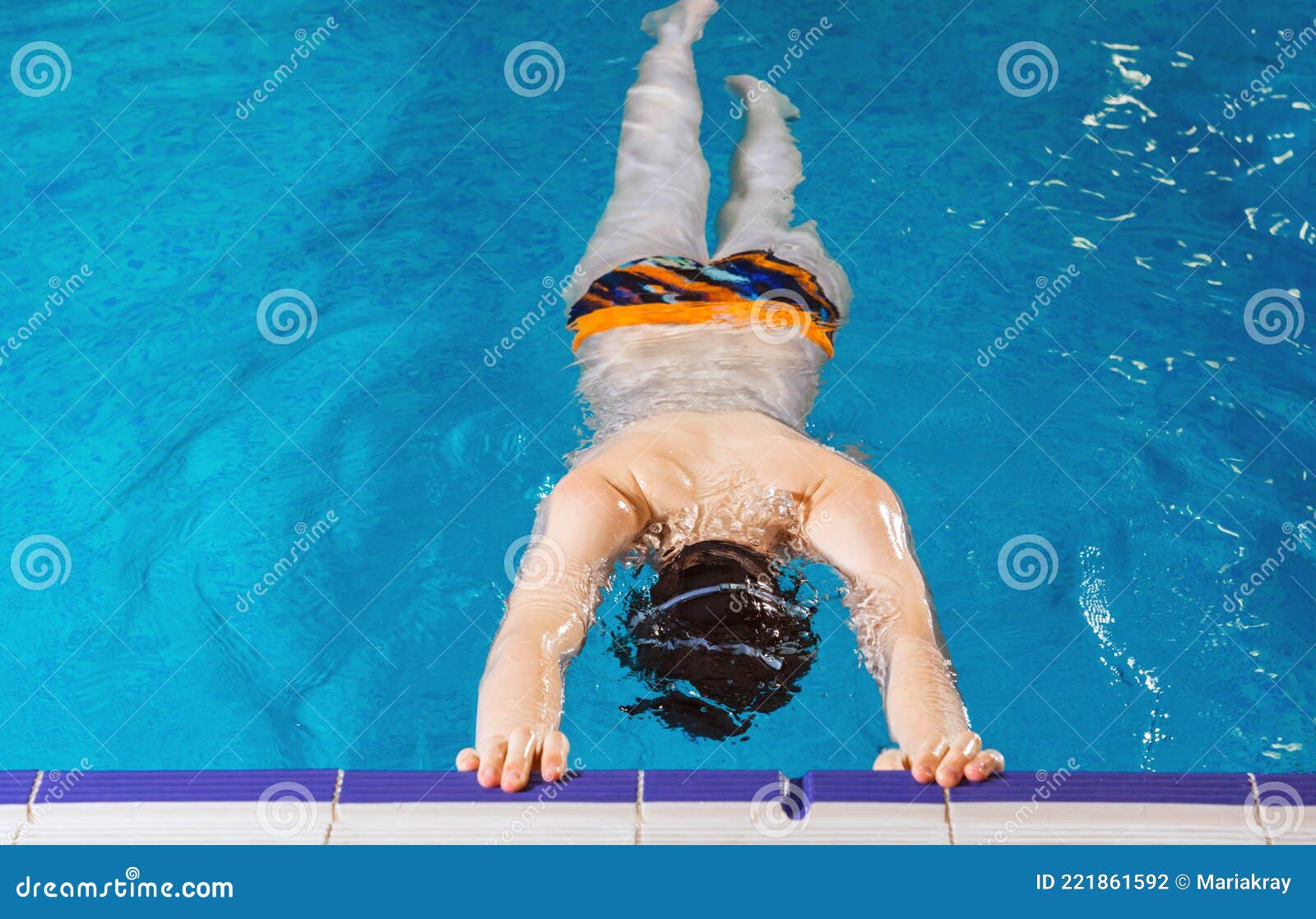 Preteen Boy Swimming and Training in Pool Stock Photo - Image of relax ...
