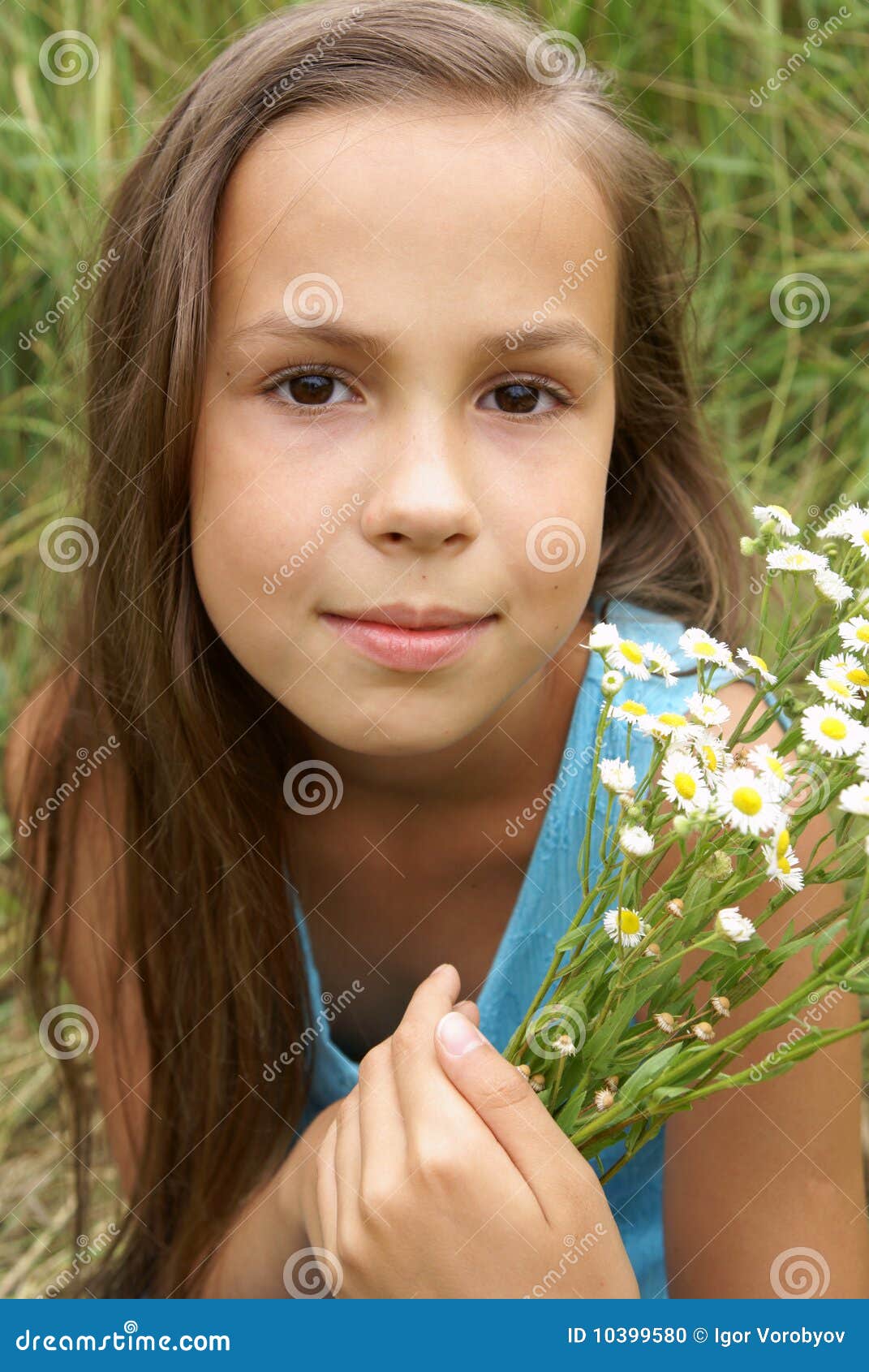 Preteen Girl on Grass Background Stock Photo - Image of little, freedom ...