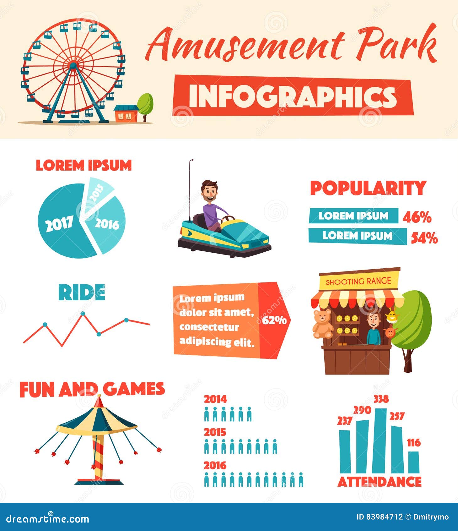Pretpark Infographics De Vectorillustratie Van Het Beeldverhaal Vector ...