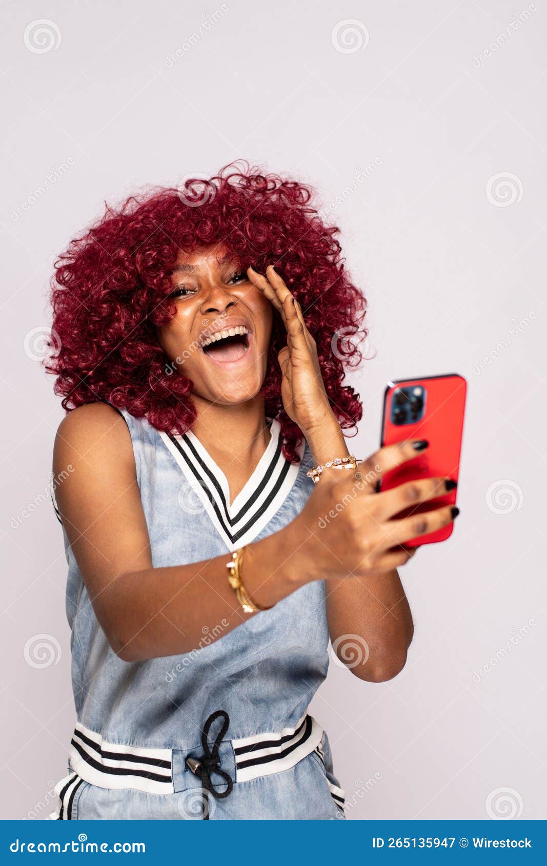 Pretty African Lady Using Her Phone Stock Image - Image of happy ...