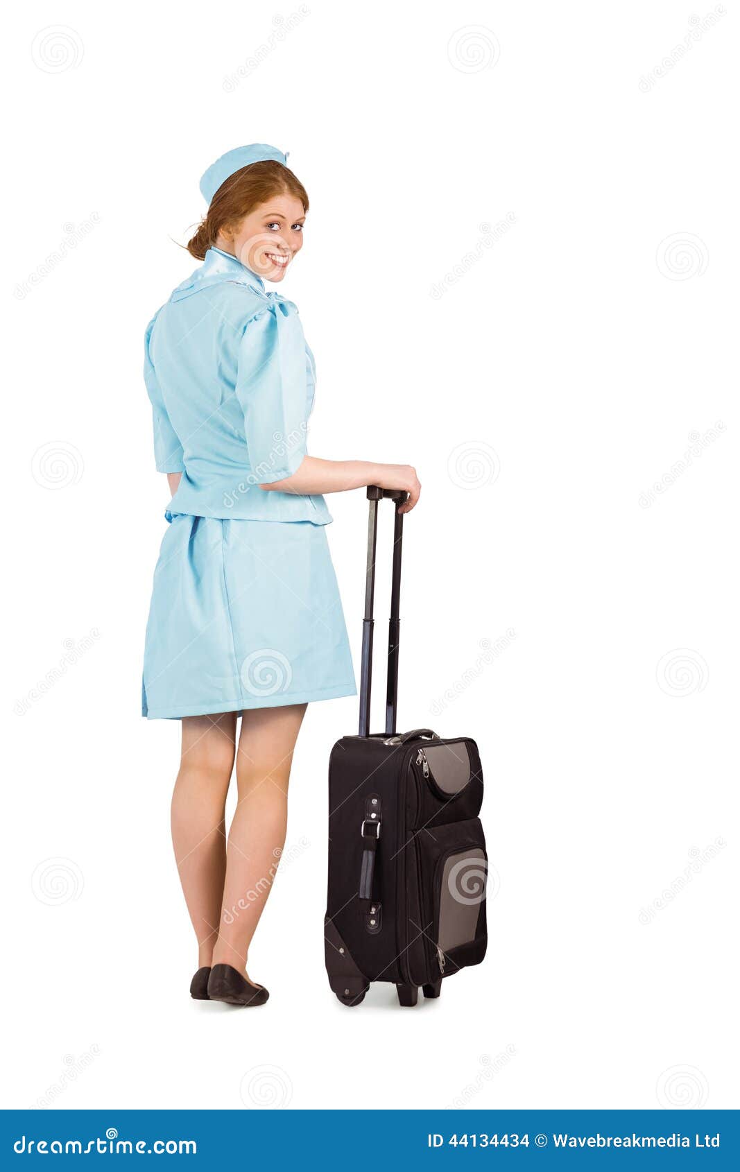 Pretty Air Hostess Leaning on Suitcase Stock Photo - Image of isolated ...