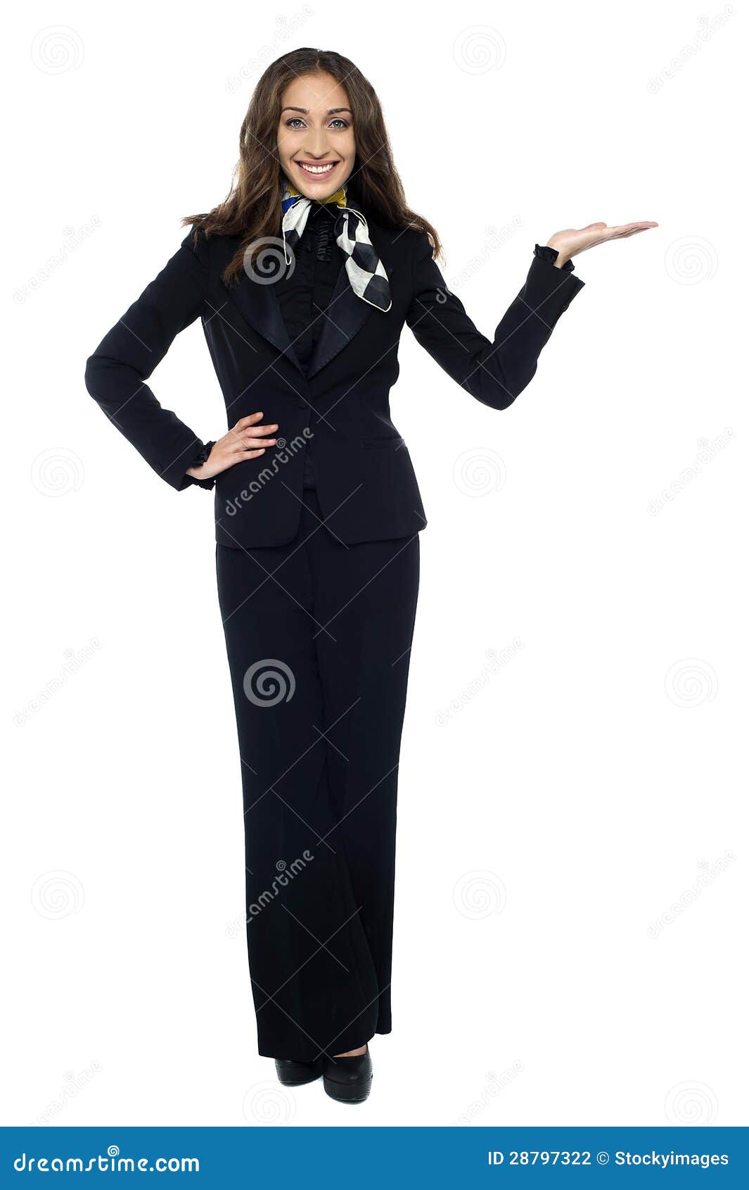 Pretty Air Hostess Presenting Copy Space with Open Palm Stock Photo ...