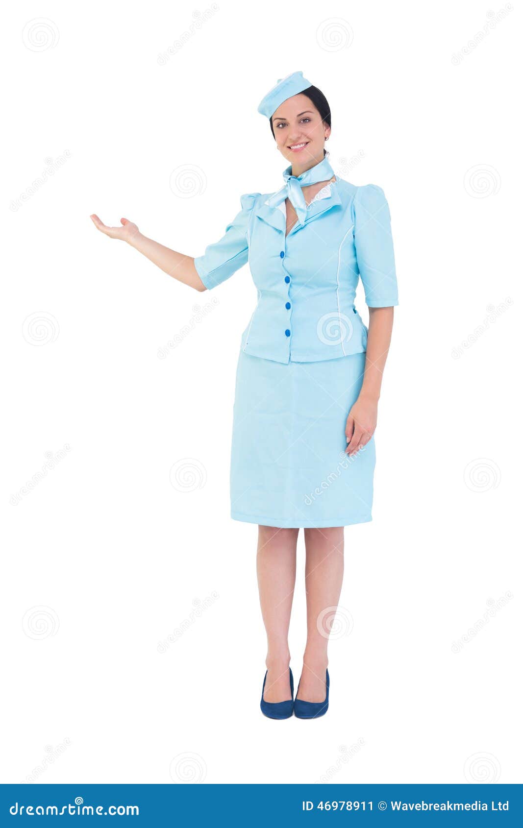 Pretty Air Hostess Showing with Hand Stock Image - Image of attendant ...
