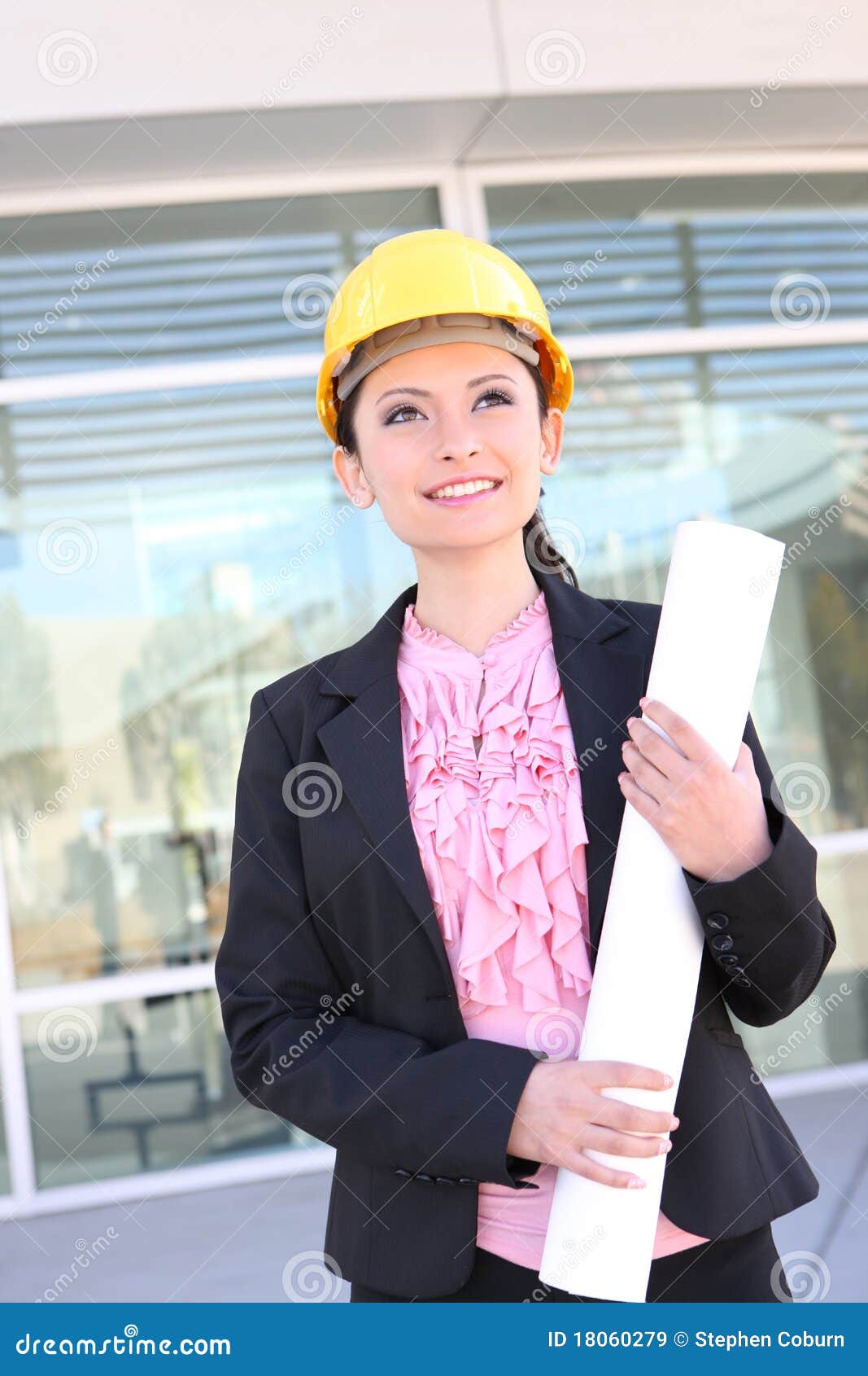Pretty Architect Woman with Blueprints Stock Image - Image of caucasian ...