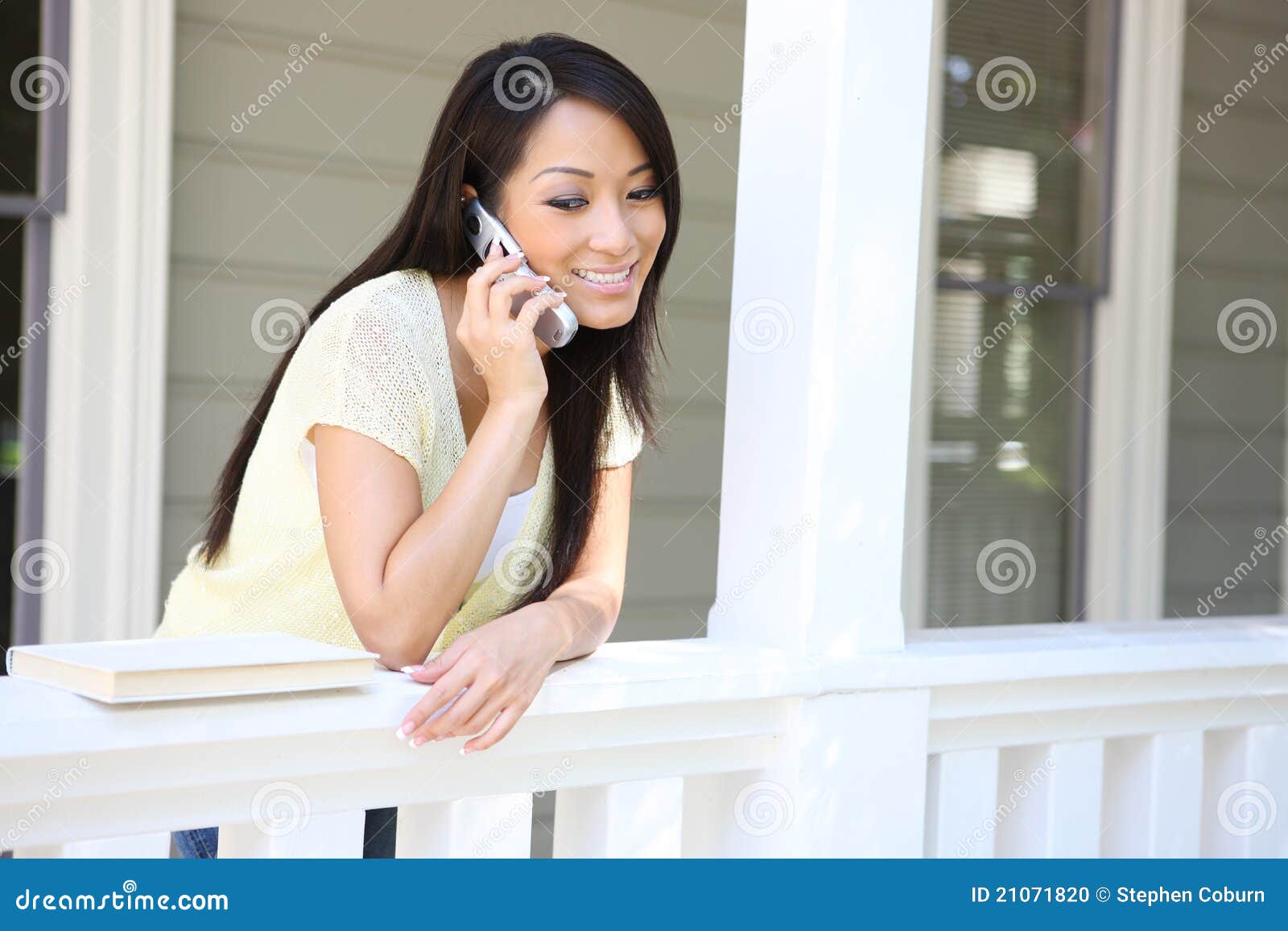 Pretty Asian Girl on Phone at Home Stock Photo - Image of beautiful ...