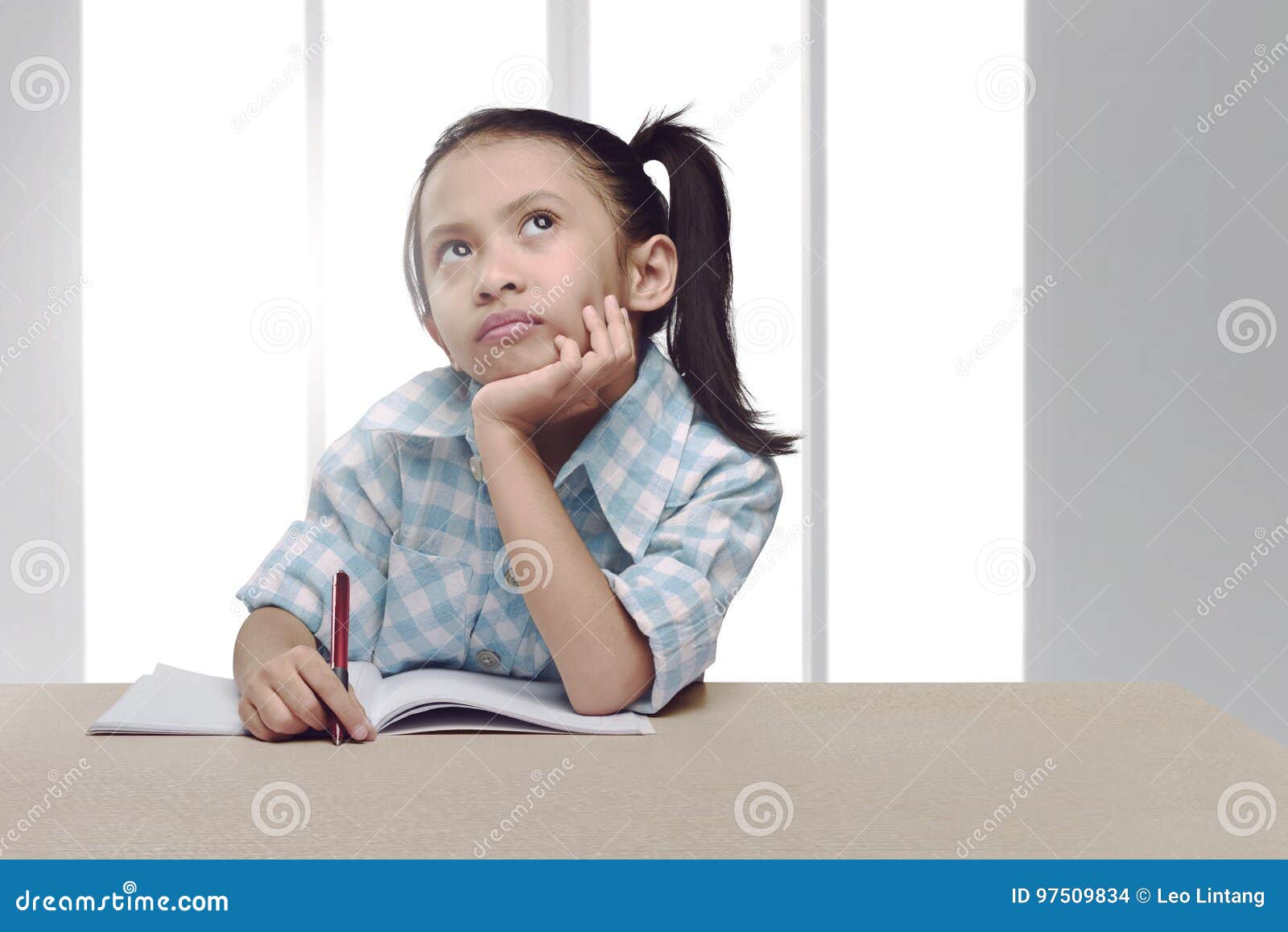 Pretty Asian Kid Doing Homework with Pen Stock Photo - Image of learn ...