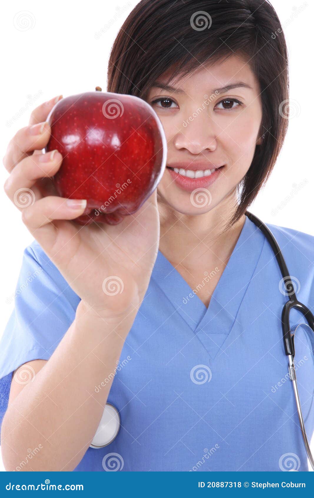 Pretty Asian Nurse with Apple Stock Photo - Image of attractive ...