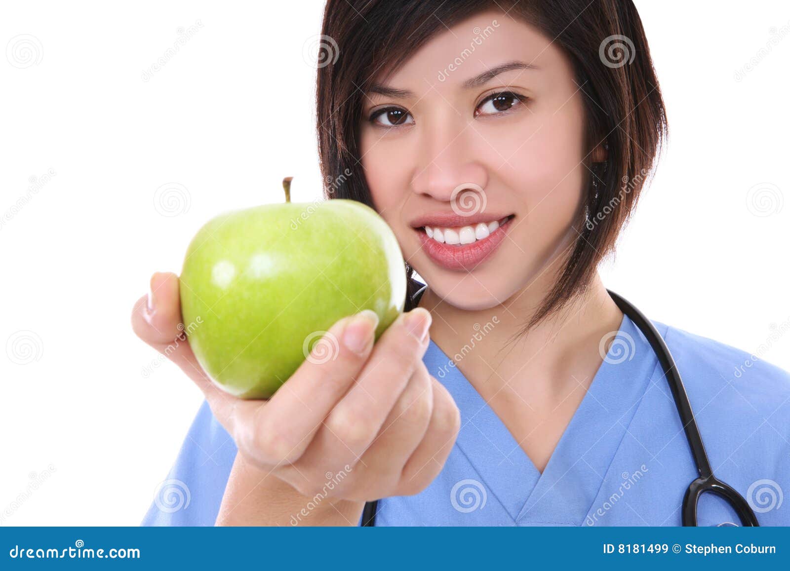 Pretty Asian Nurse with Apple Stock Image - Image of japanese ...