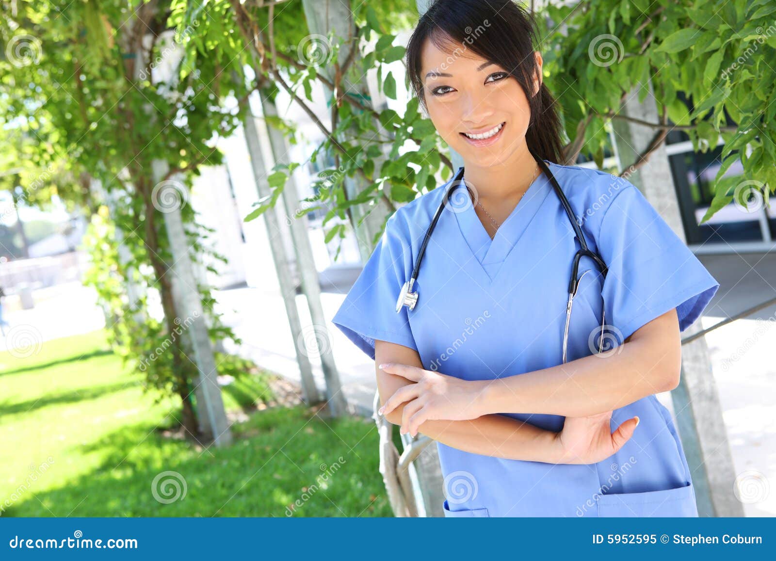 Pretty Asian Nurse at Hospital Stock Image - Image of grass, friendly ...