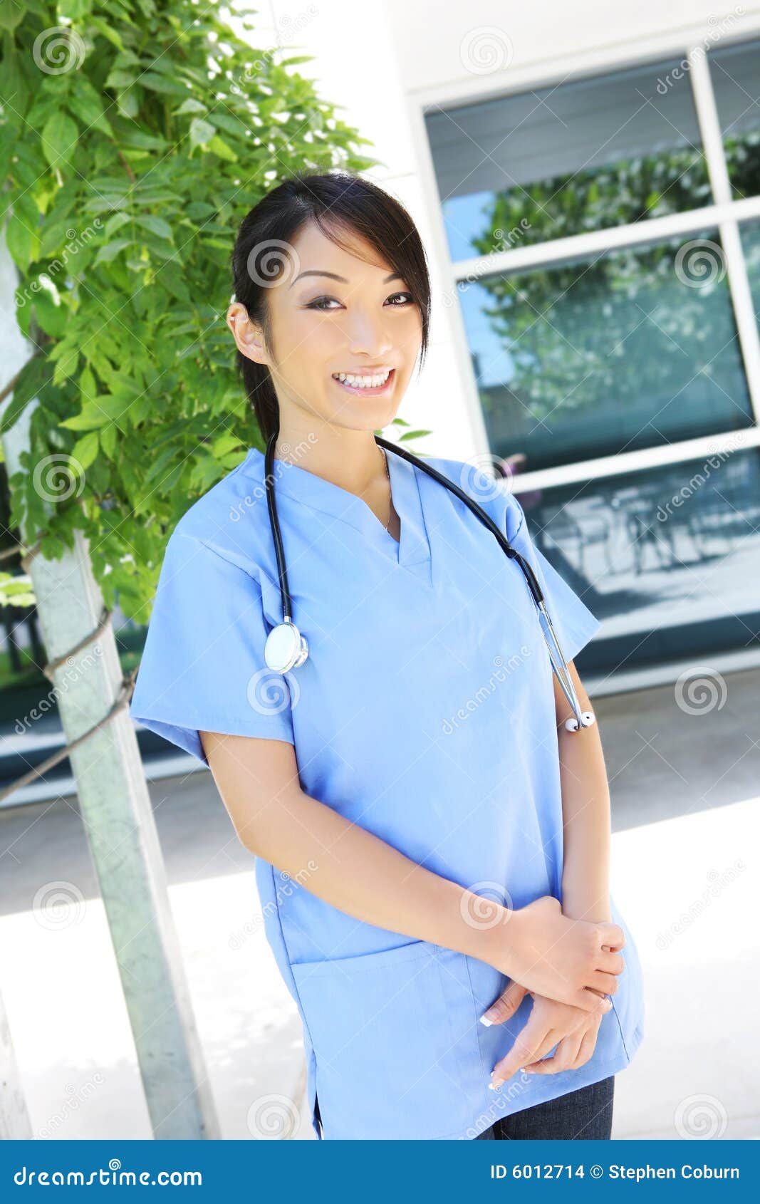 Pretty Asian Nurse at Hospital Stock Photo - Image of grass, female ...