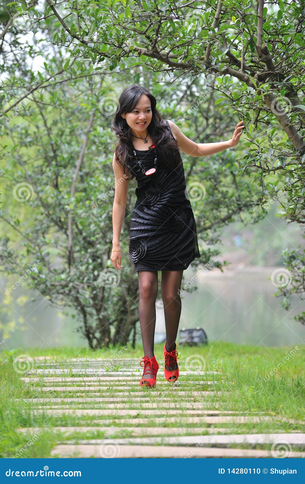 Pretty asian woman walk stock photo. Image of casual - 14280110