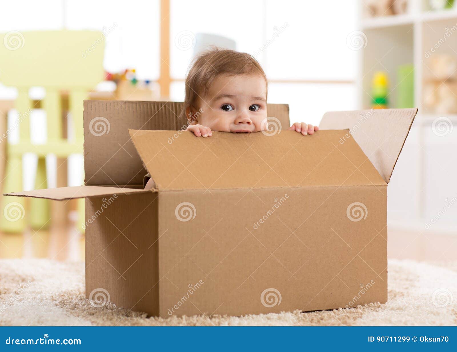 Pretty baby inside a box stock image. Image of cute, caucasian - 90711299