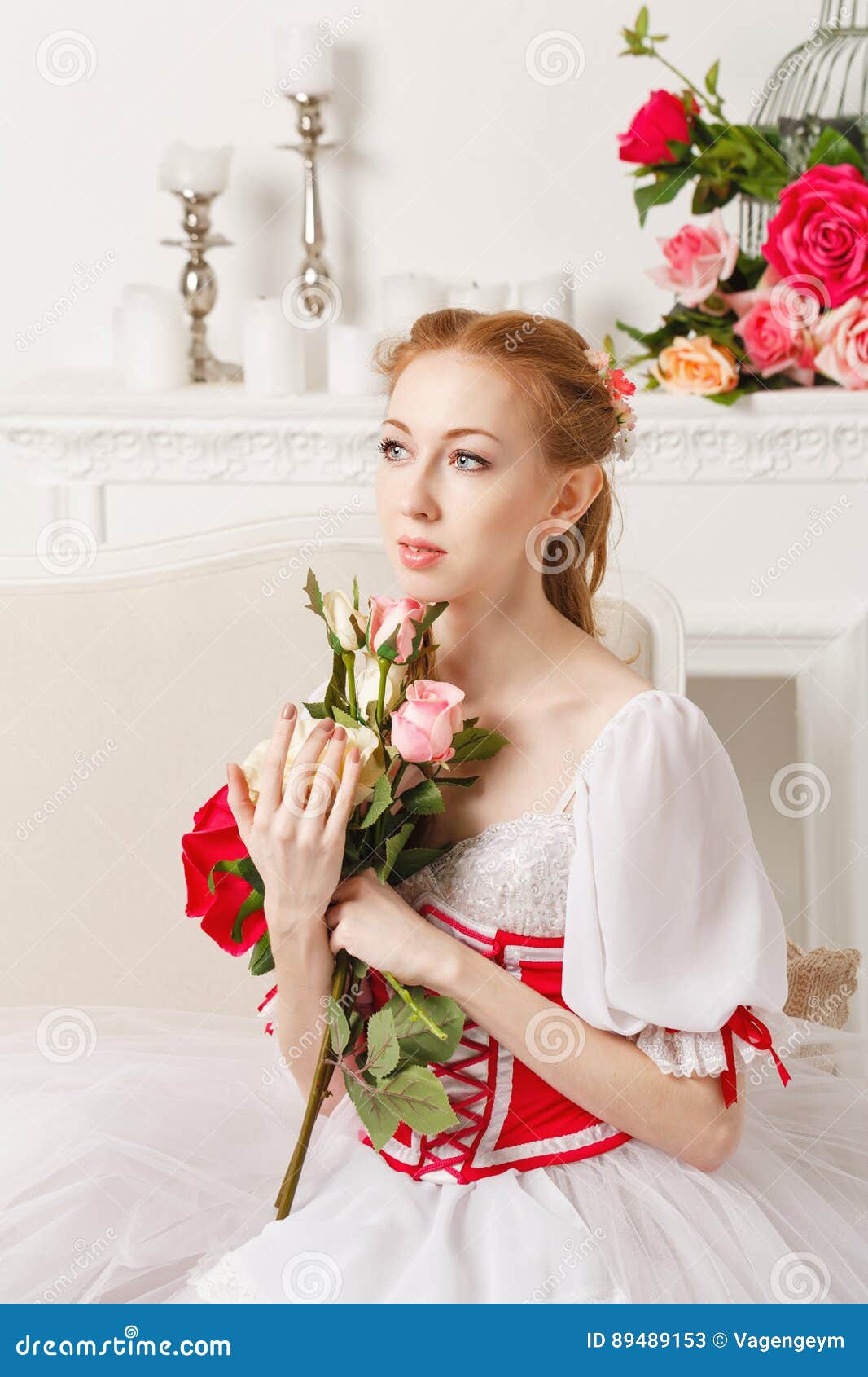 Pretty Ballerina Holding Flowers Stock Image Image Of Graceful Girl