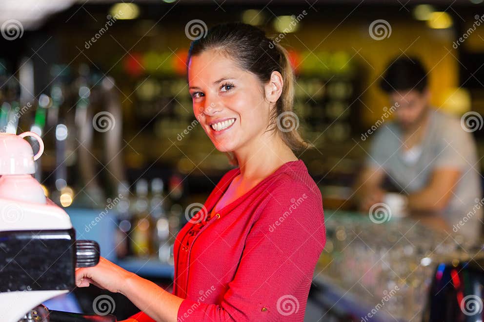 Pretty barmaid in bar stock image. Image of alcohol - 160601323