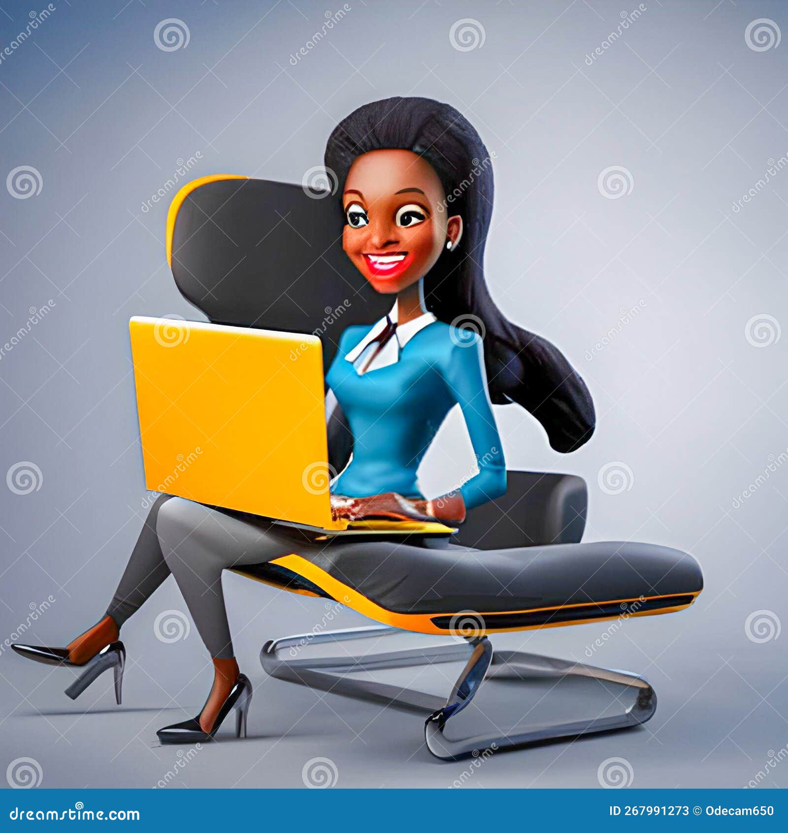 Pretty Black Skinned Business Woman and Computer Stock Illustration ...