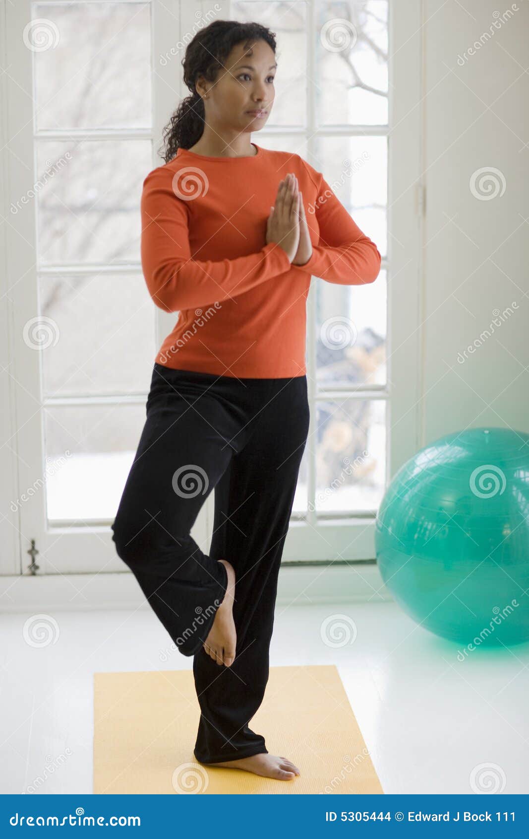 Pretty Black Woman Practicing Yoga Stock Photo - Image of body, hands ...
