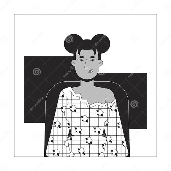 Pretty Black Woman Sitting In Chair Black And White 2d Line Cartoon