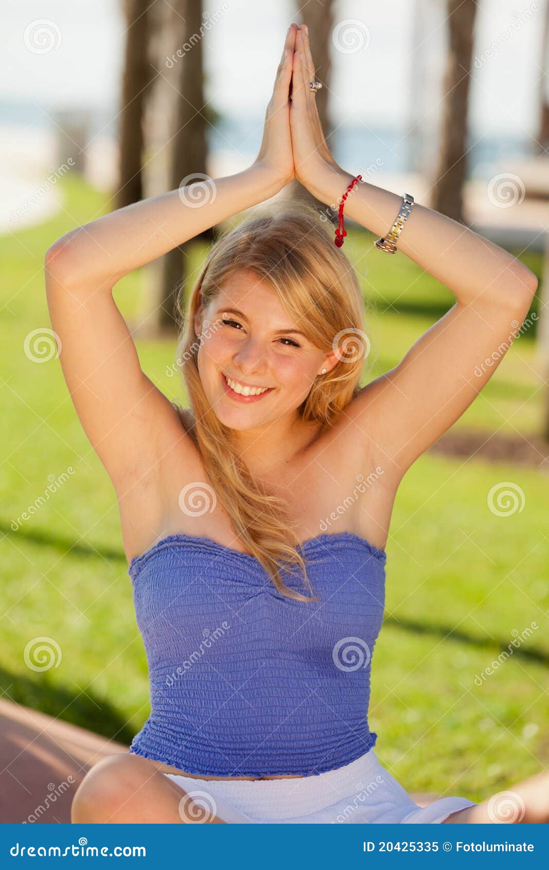 Pretty Blond Girl in a Yoga Pose Stock Image - Image of green ...