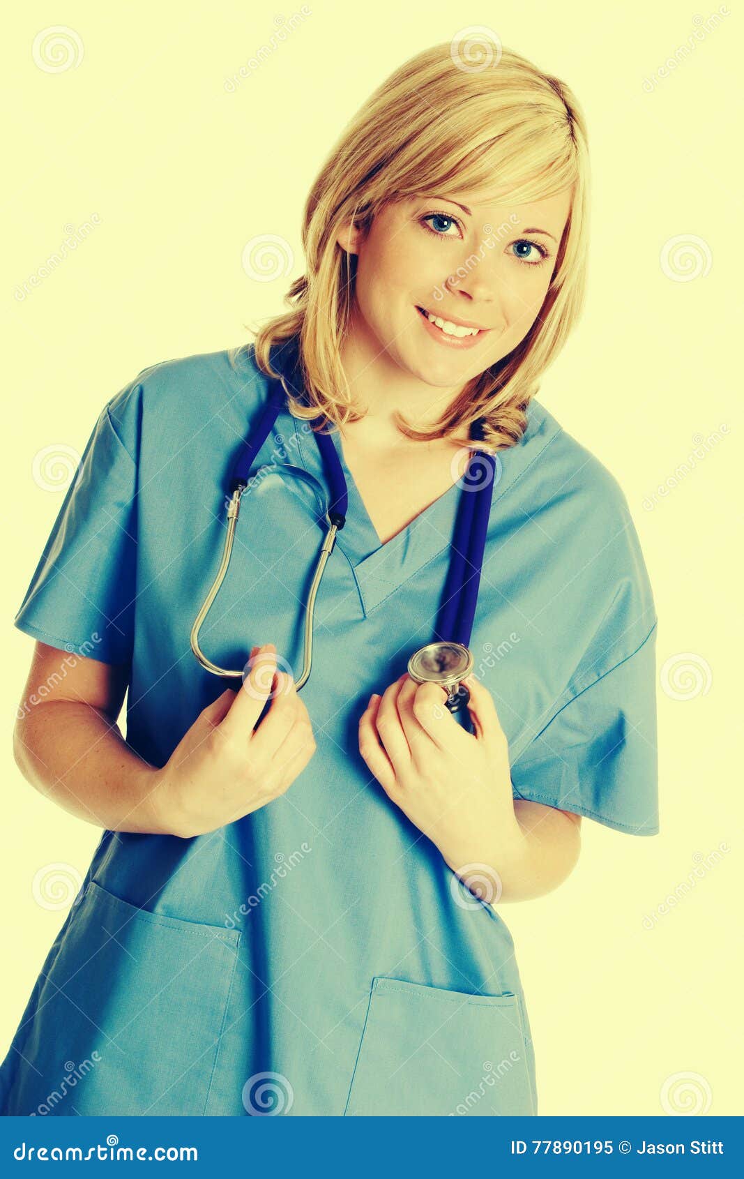Pretty Blond Nurse stock image. Image of heart, filter - 77890195