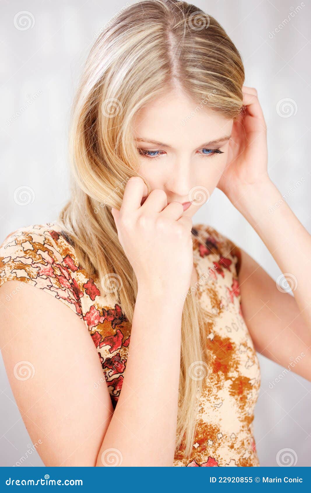 Pretty Blond Woman Looking Down Stock Image - Image of elegant ...