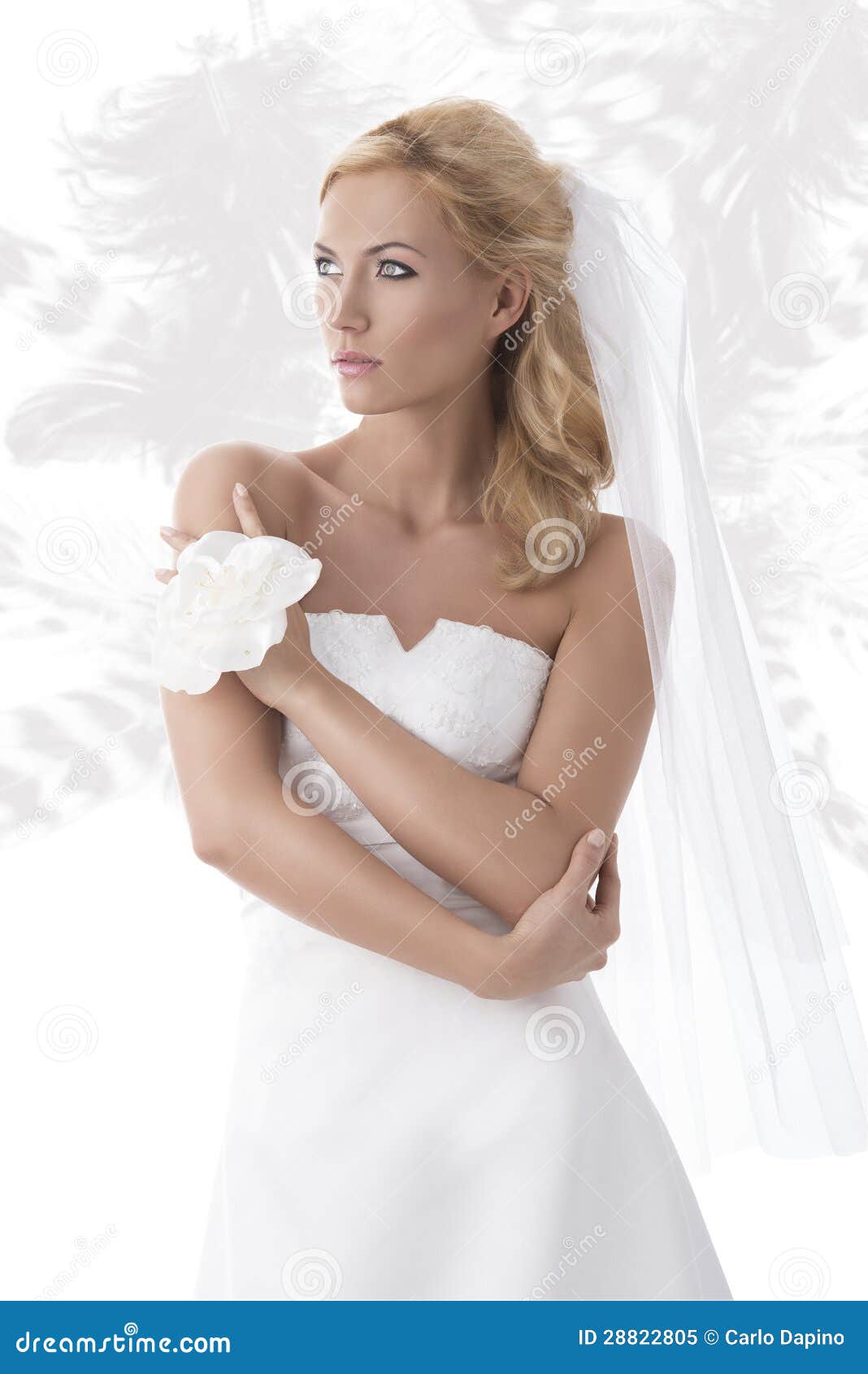 Pretty Blonde Bride Looks at Right Stock Image - Image of marriage ...