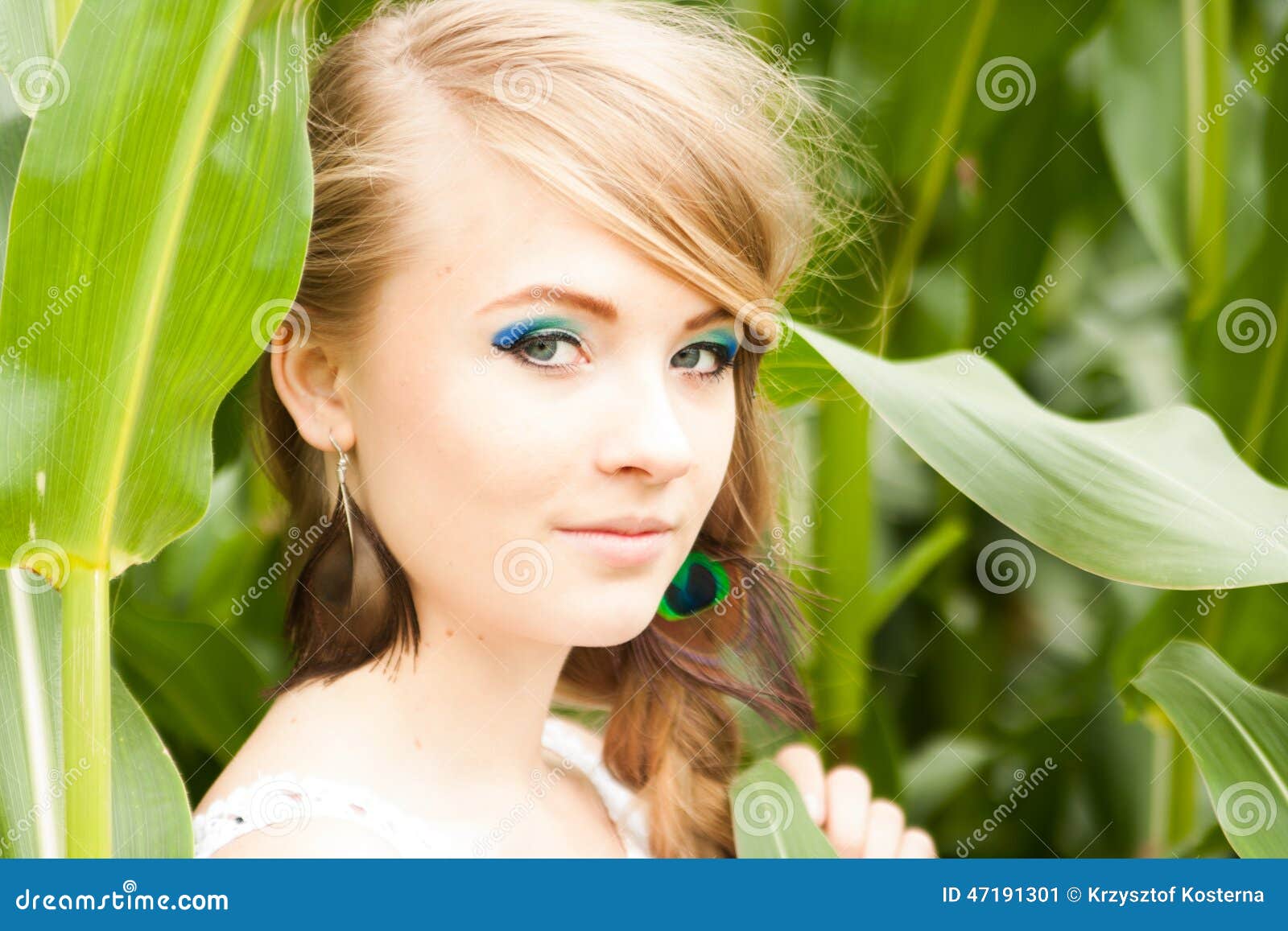 Pretty Blonde In The Corn Field Stock Image - Image of white, fence ...