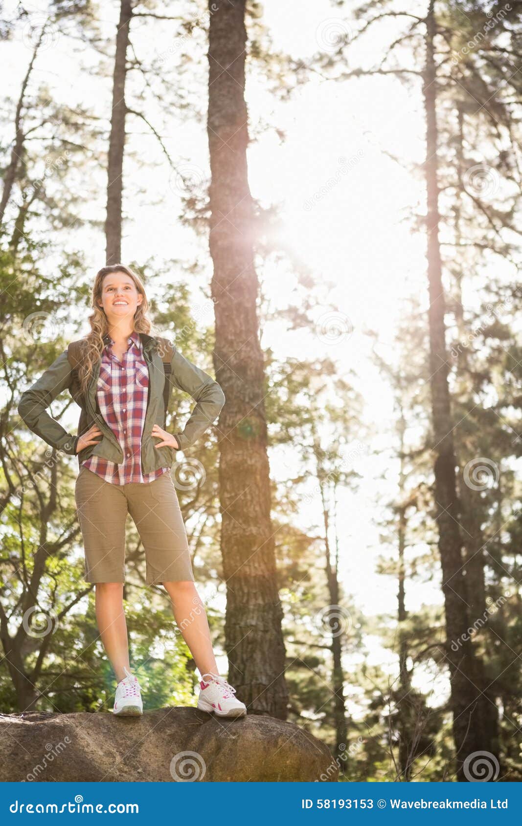 Pretty Blonde Hiker Standing on Stone Stock Image - Image of hiking ...