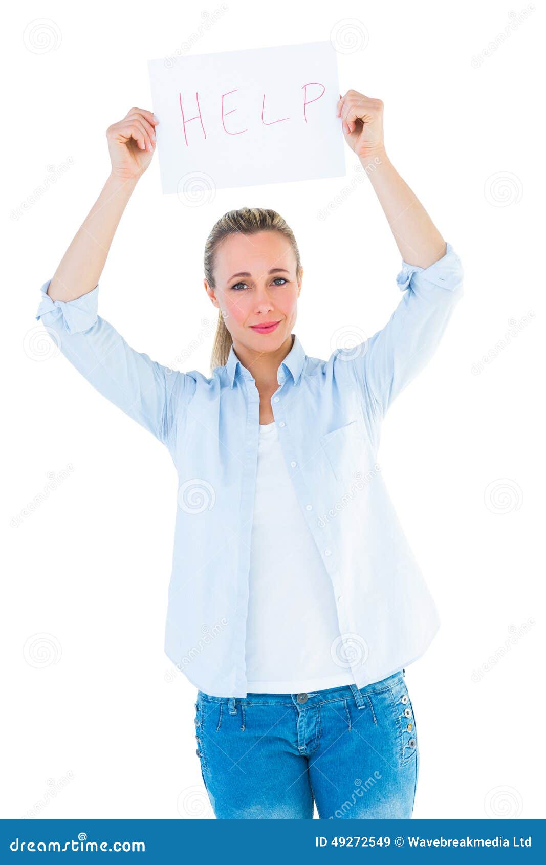 Pretty Blonde Holding Help Sign Stock Image - Image of page, isolated ...