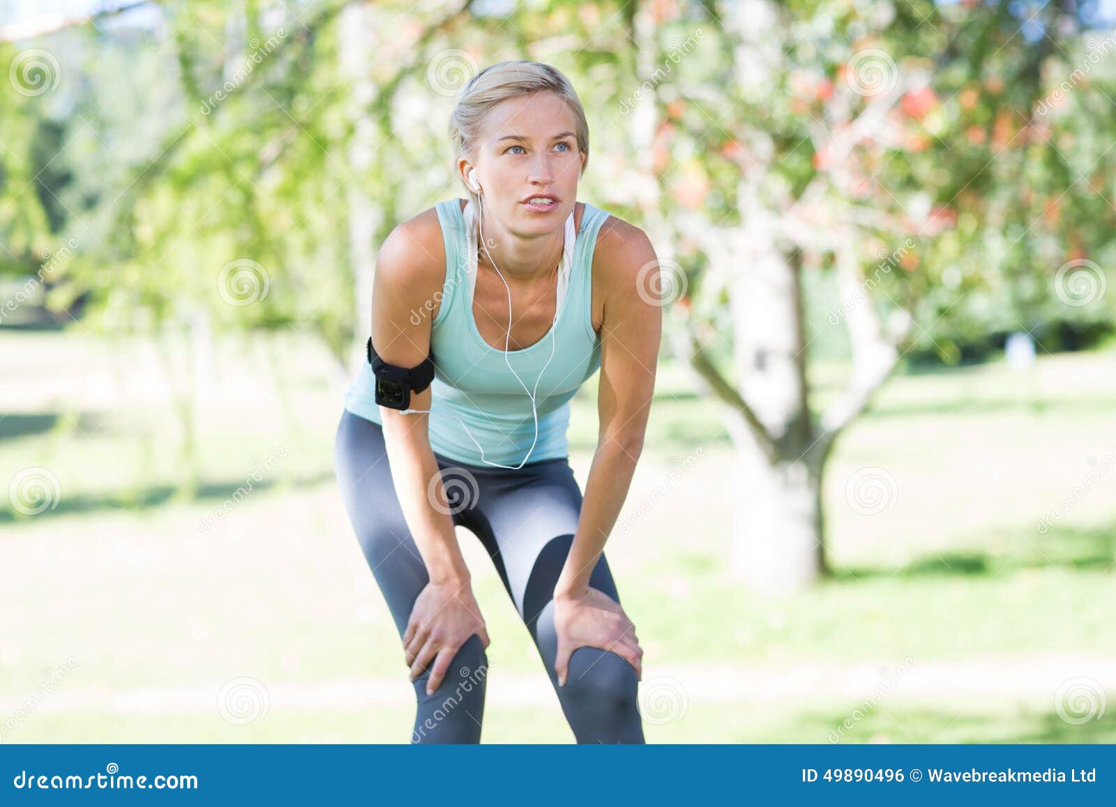 Pretty Blonde Jogging at the Park Stock Photo - Image of recreational ...