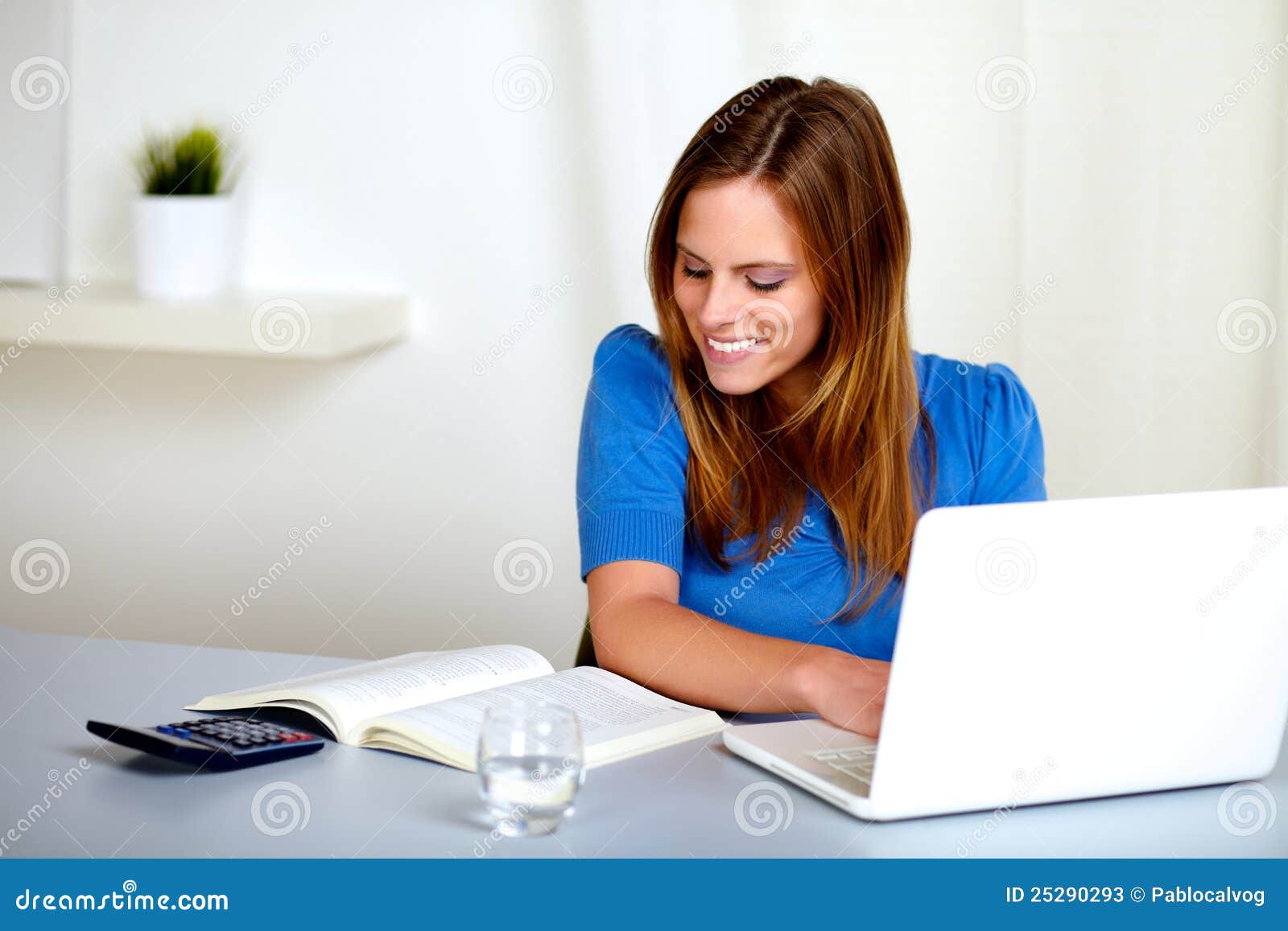 Pretty Blonde Student Girl Smiling and Learning Stock Image - Image of ...