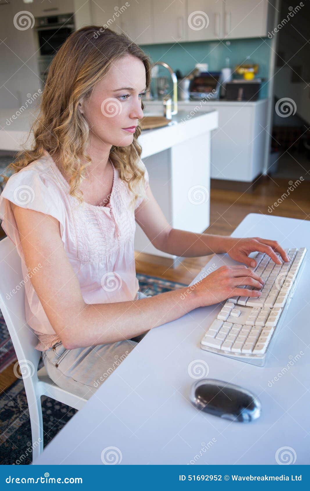 Pretty Blonde Using Computer Stock Photo - Image of beautiful, female ...
