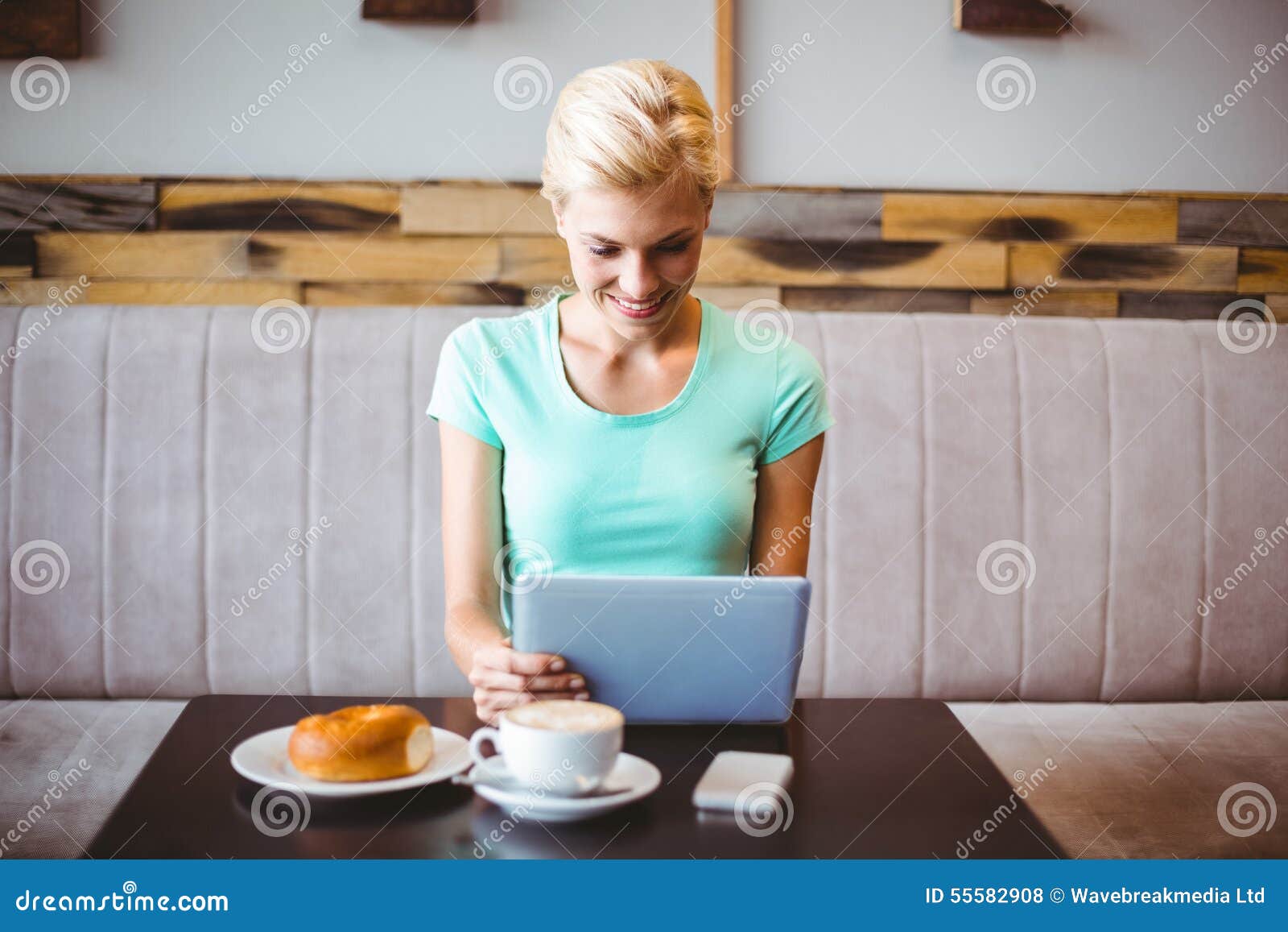 Pretty Blonde Using Laptop Computer Stock Photo - Image of house ...