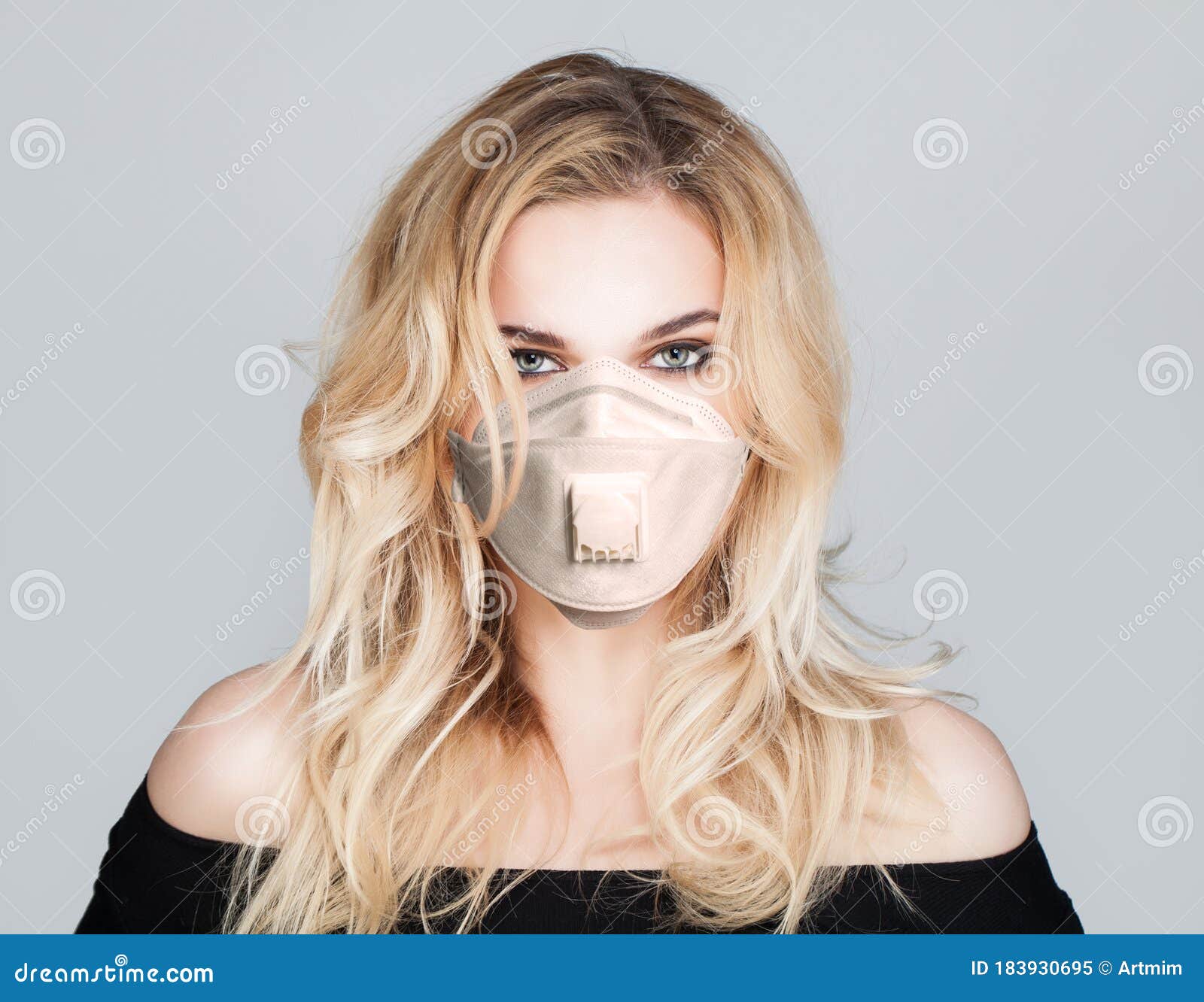 Pretty Blonde Woman In Protective Mask On White Stock Image Image Of