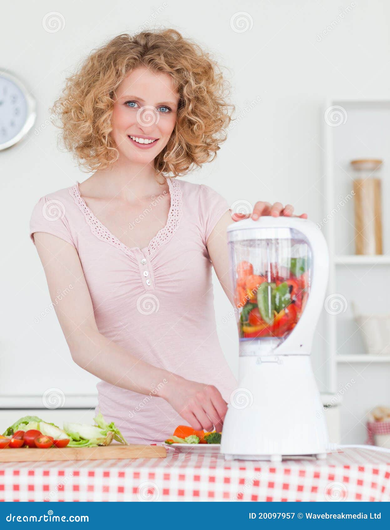 Pretty Blonde Woman Using a Mixer in the Kitchen Stock Image - Image of ...