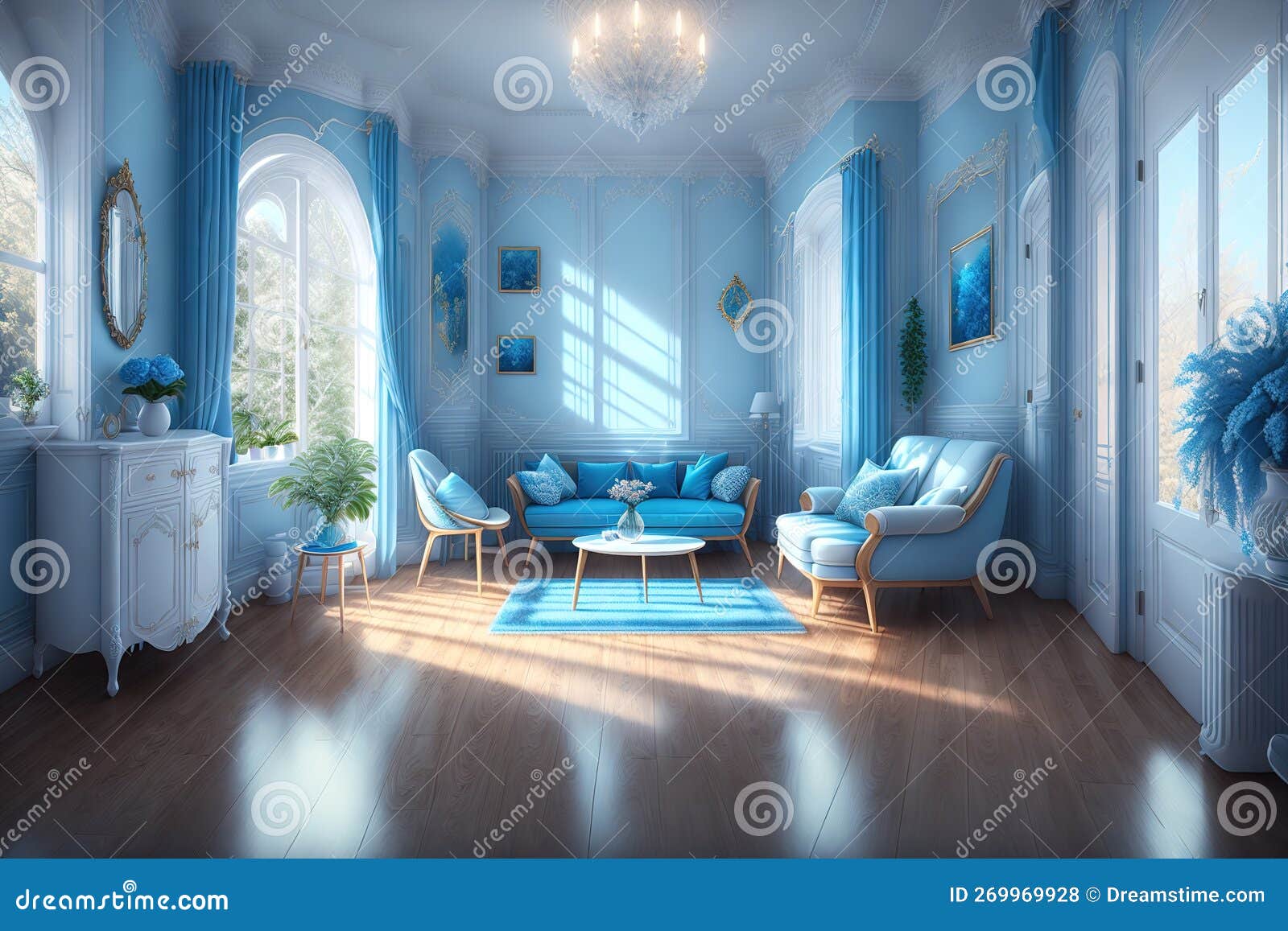 Pretty Blue Room Interior by AI Generated Stock Illustration ...
