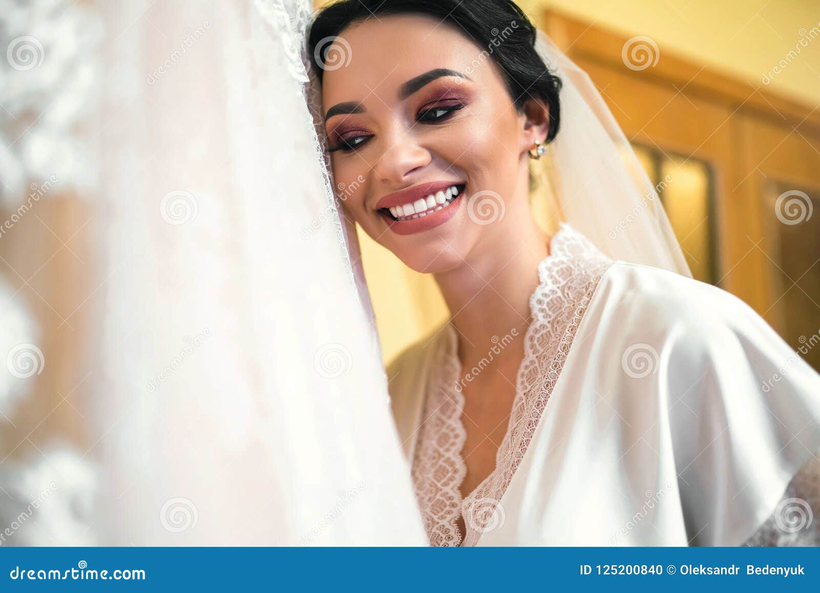 Beautiful Bride Dressing Up before Wedding Stock Photo - Image of ...
