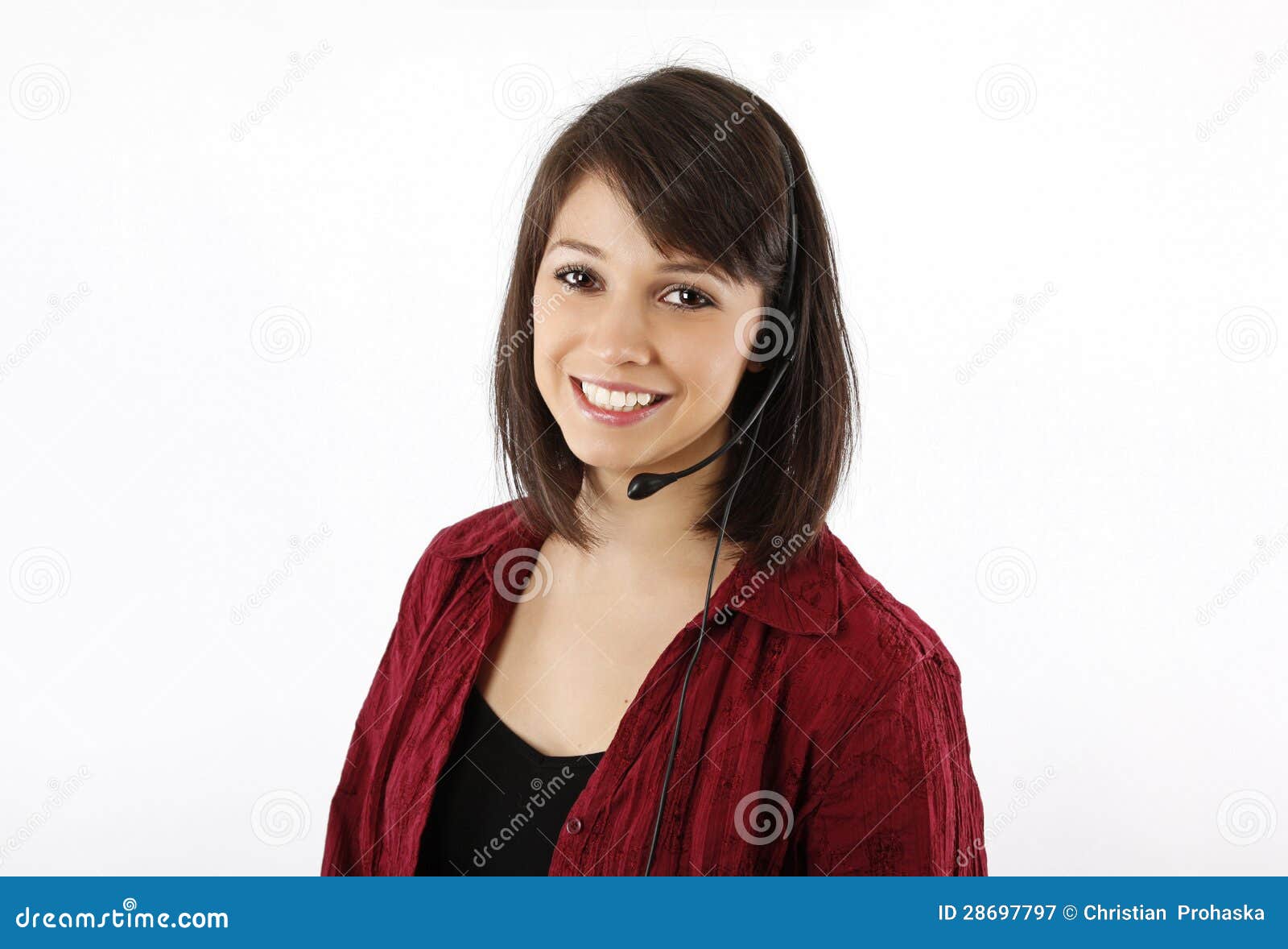 Pretty Brunette Customer Service Rep Stock Image - Image of happy ...
