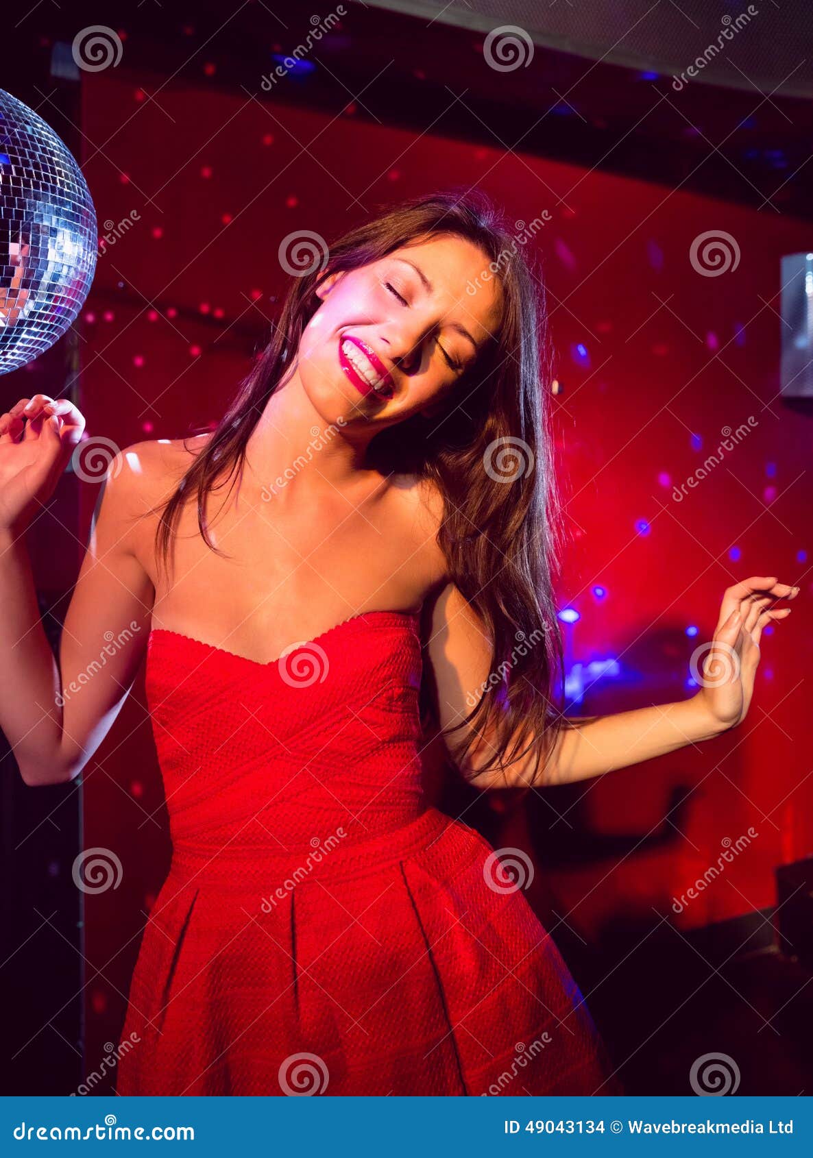 Pretty Brunette Dancing and Smiling Stock Photo - Image of frivolity ...