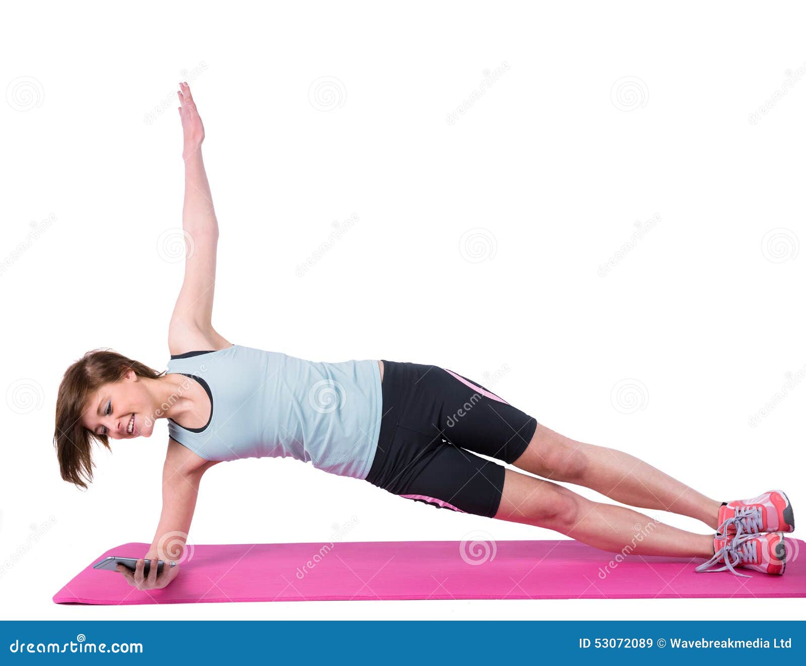 Pretty Brunette Doing Side Plank on Exercise Mat Stock Image - Image of ...
