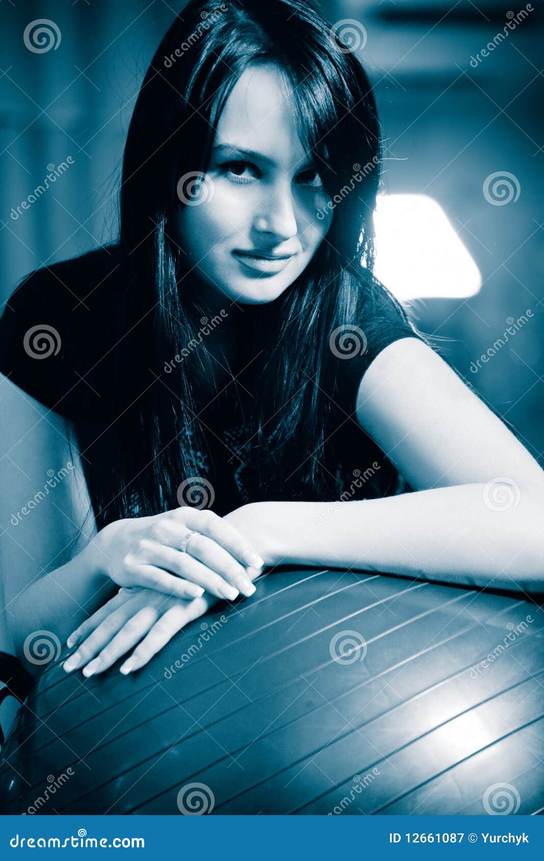 Pretty Brunette with Exercise Ball Stock Image - Image of indoor ...