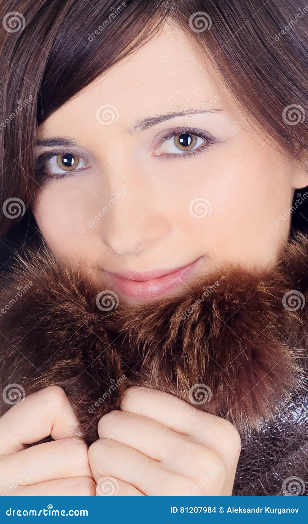 Pretty brunette in fur stock photo. Image of makeup, lips - 81207984