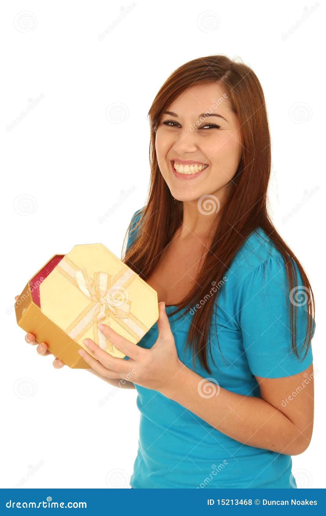 Pretty Brunette Girl with Gift Box Stock Photo - Image of caucasian ...
