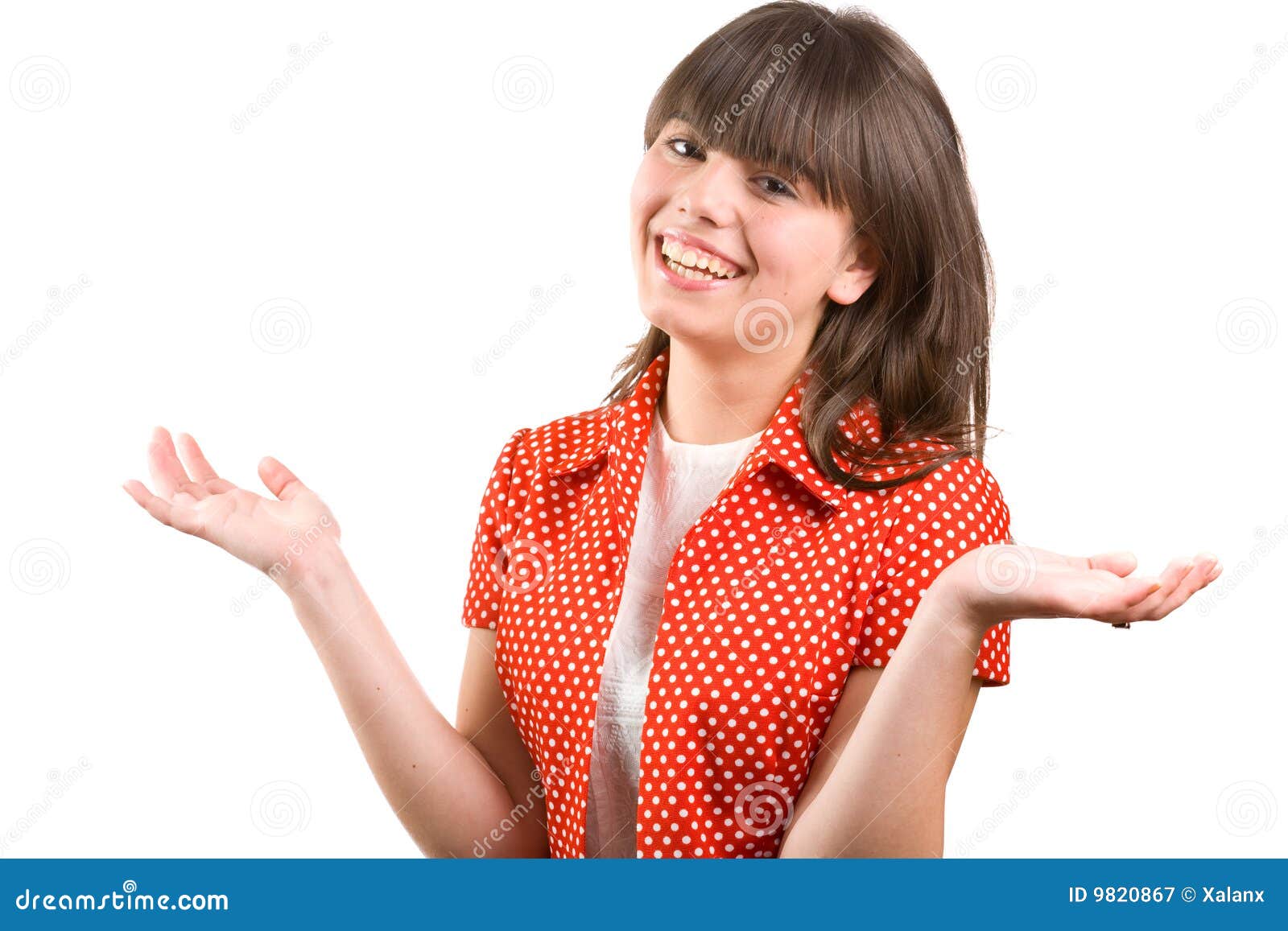 Pretty Brunette Girl Laughing, Isolated on White Stock Image - Image of ...