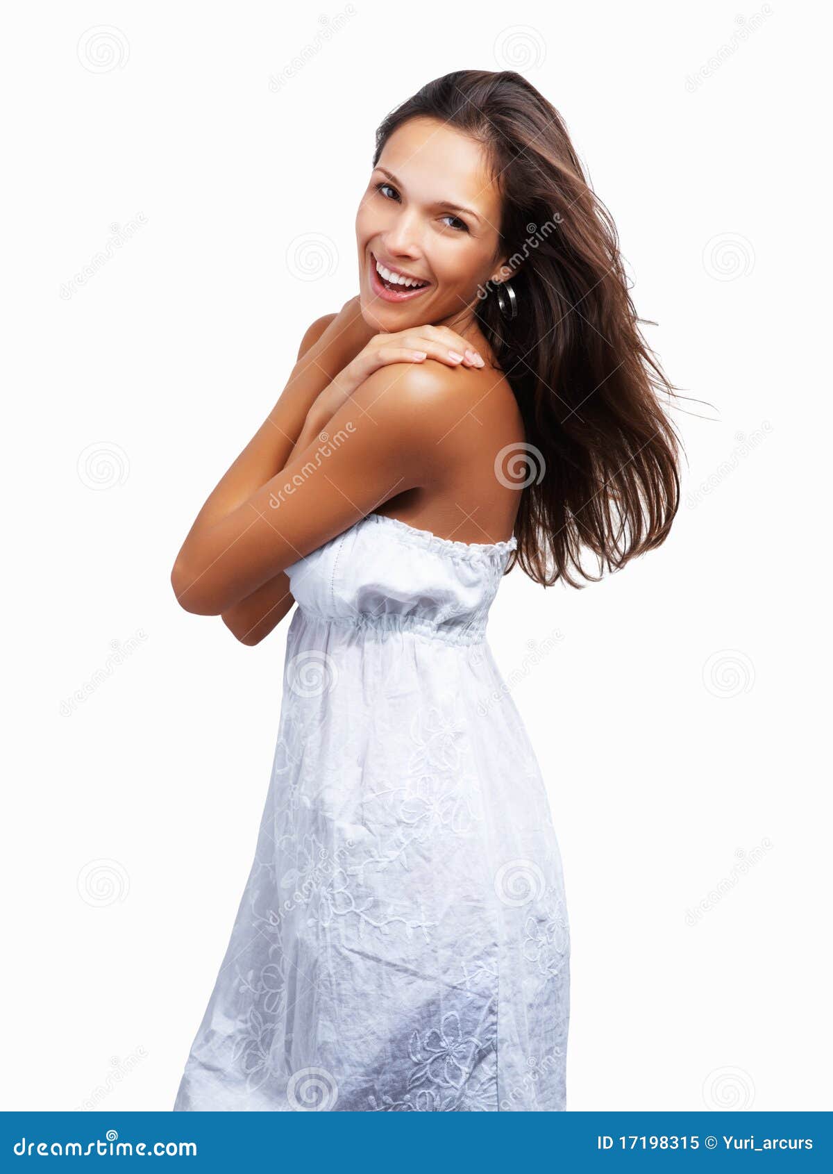 Pretty Brunette Gives Coy Look Stock Image - Image of female, people ...