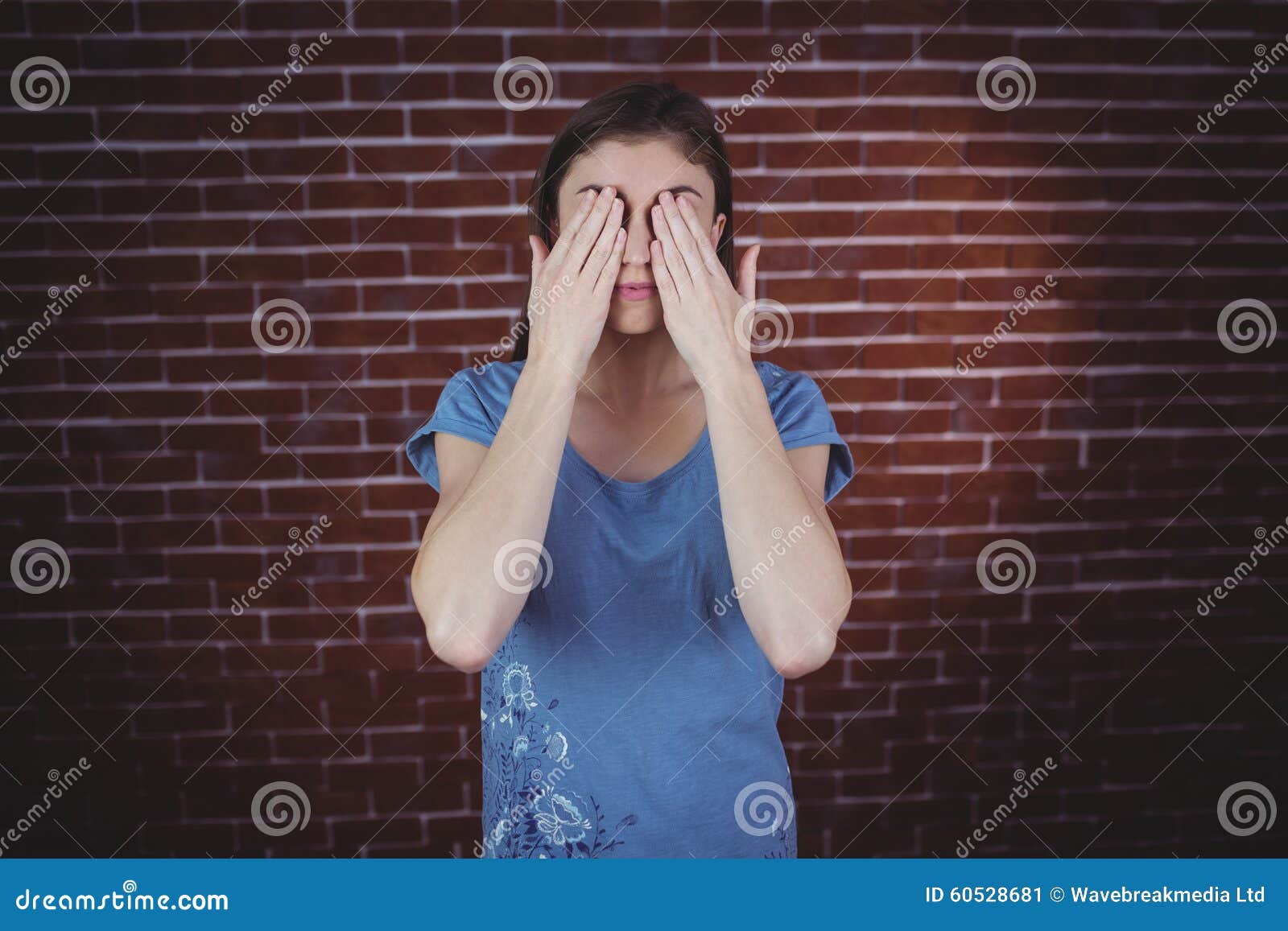 Pretty Brunette with Hands Over Eyes Stock Image - Image of sight ...
